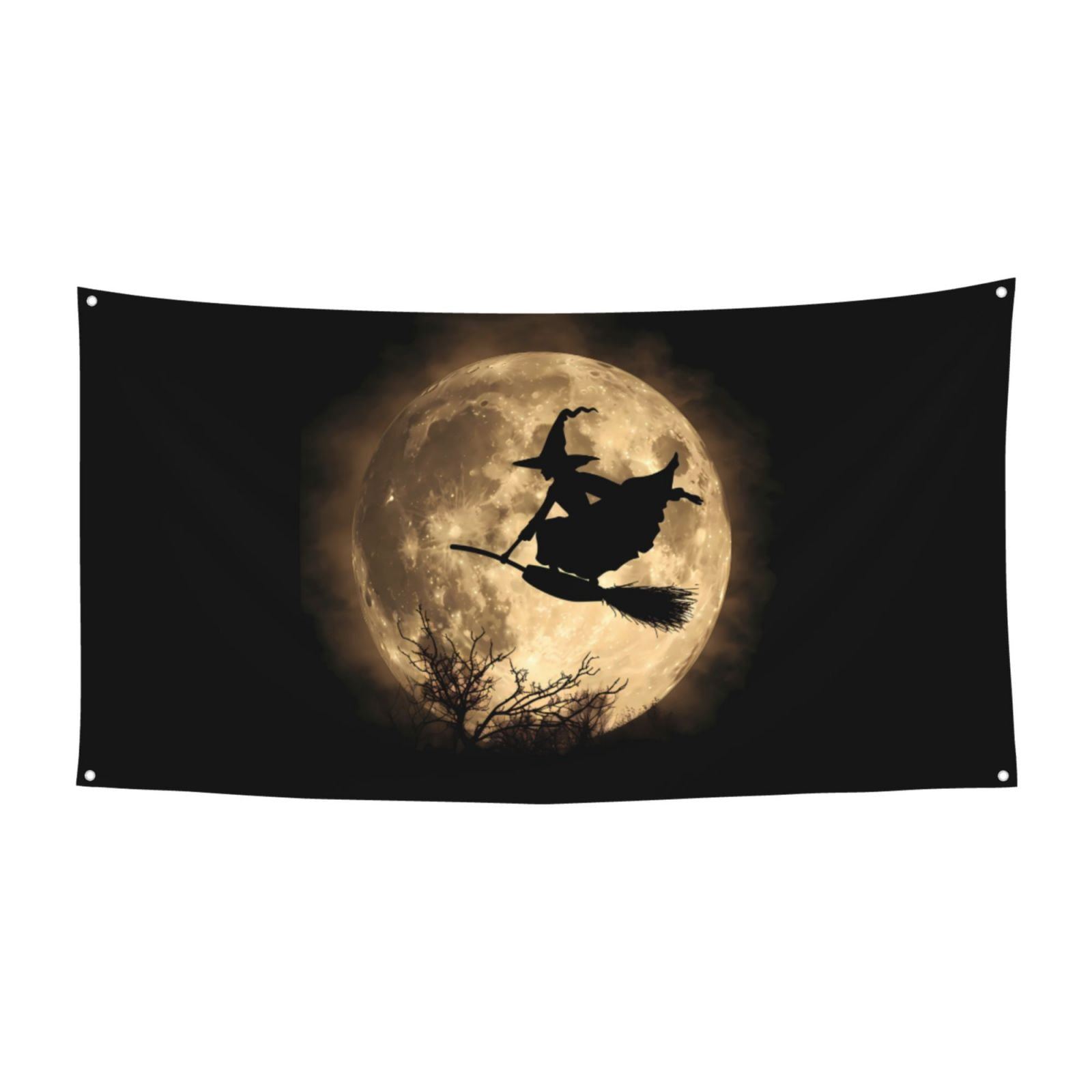 Halloween Flag - Halloween Witch Full Moon Flight Flag 35x70 Inch With ...