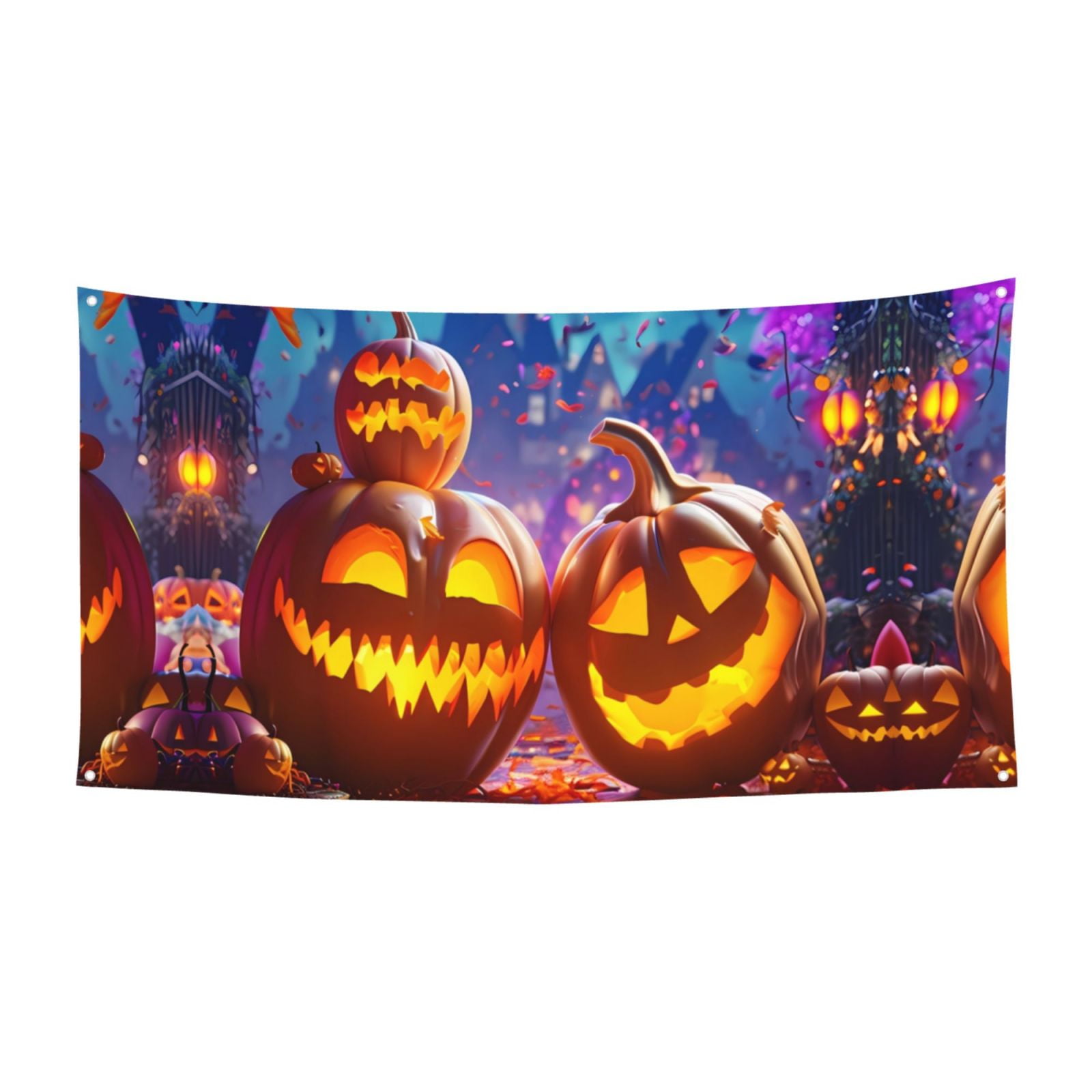 Halloween Flag - Halloween Maple Leaf Pumpkin Castle Flag 35x70 Inch ...