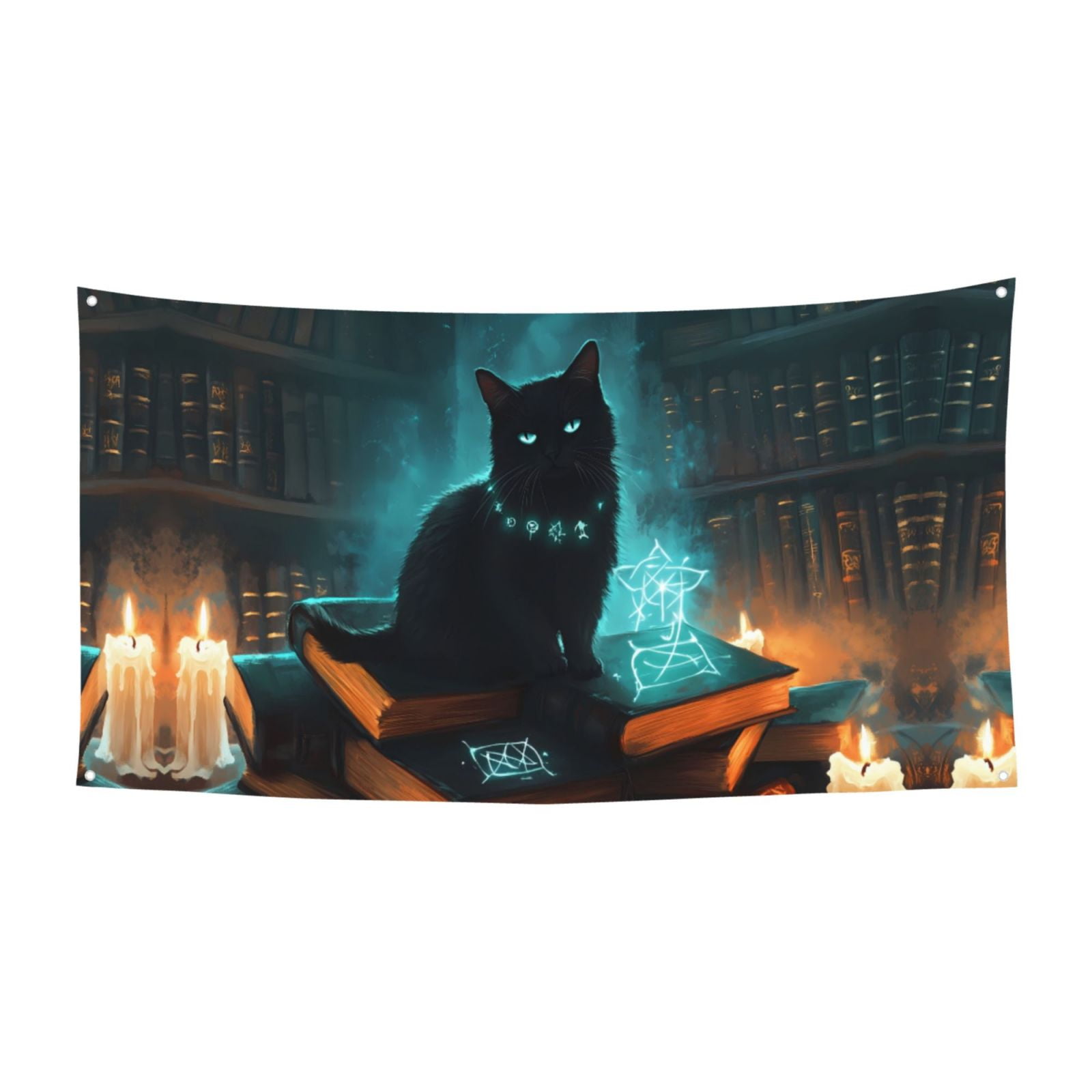 Halloween Flag - Halloween Mysterious Notebook Black Cat Flag 35x70 ...