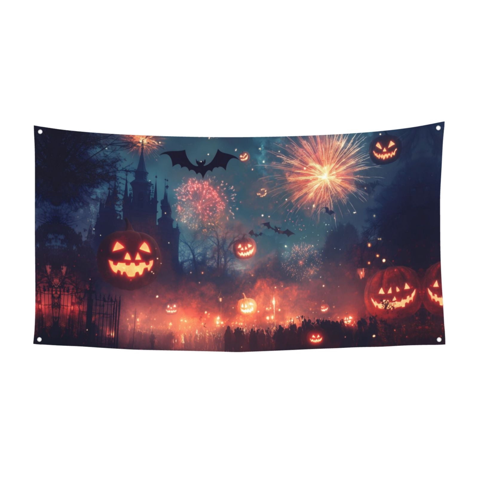 Halloween Flag - Halloween Pumpkin Bat Glow Flag 35x70 Inch With Four ...