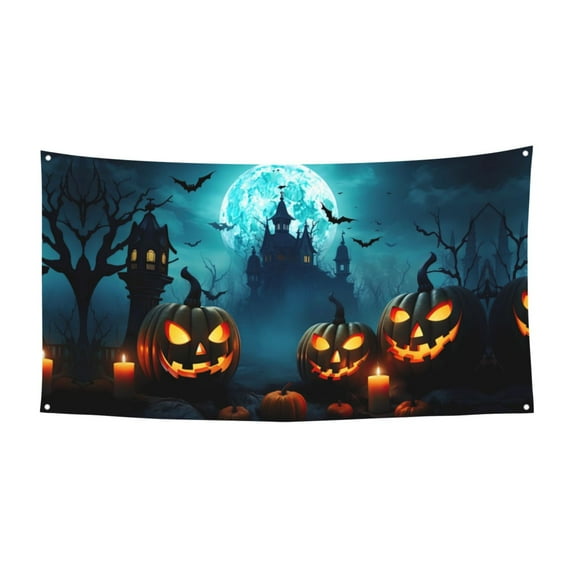 Halloween Flag - Halloween Pumpkin Castle Flag 35x70 Inch With Four ...