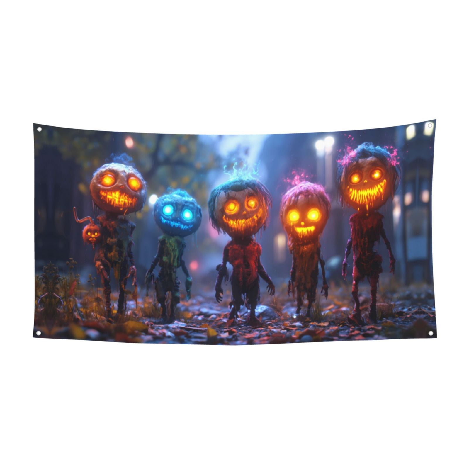 Halloween Flag - Halloween Pumpkin Monsters Flag 35x70 Inch With Four ...