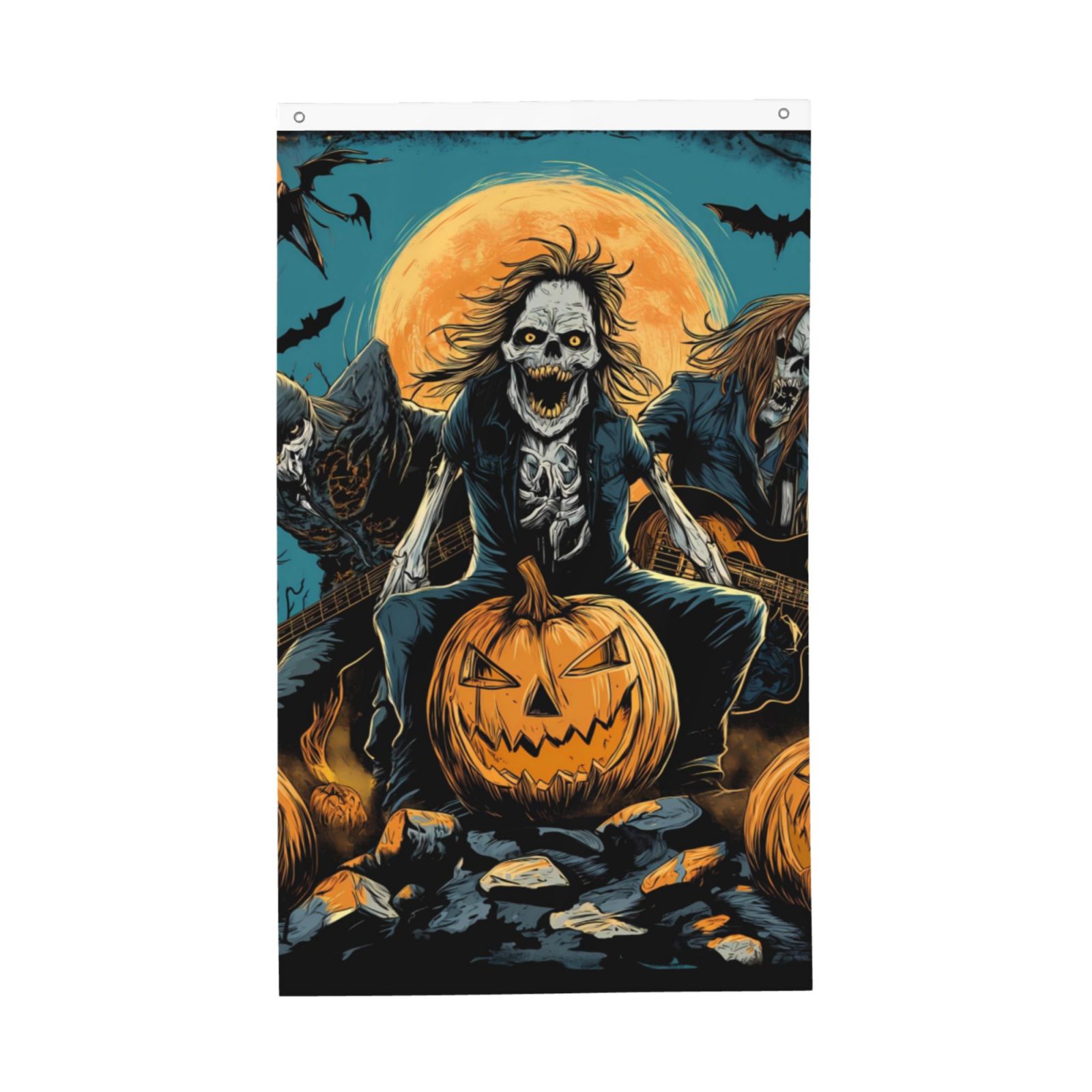 Halloween Flag, Halloween Pumpkin Rock Skeleton Double Sided Garden ...