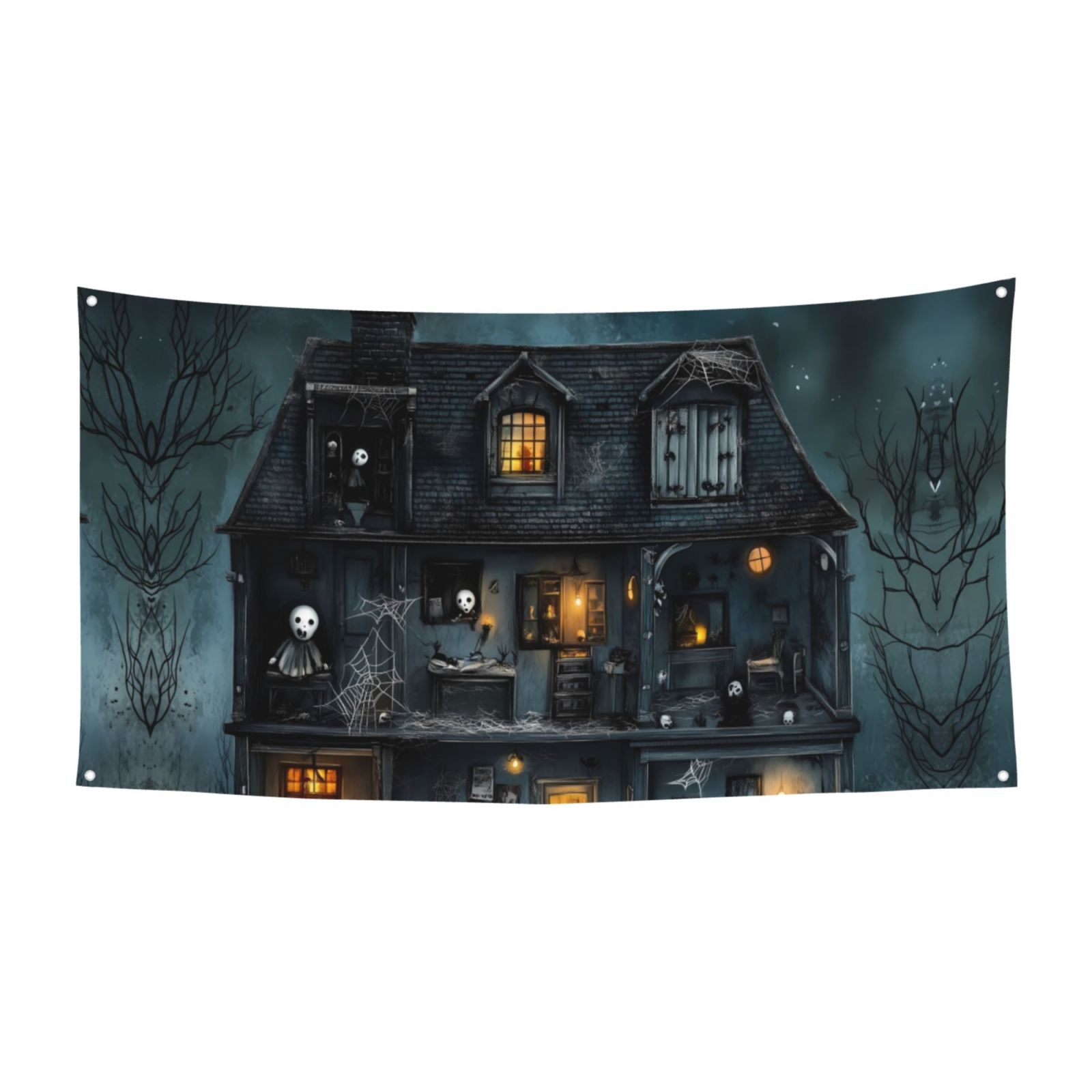 Halloween Flag - Halloween Scary Dollhouse C Flag 35x70 Inch With Four ...