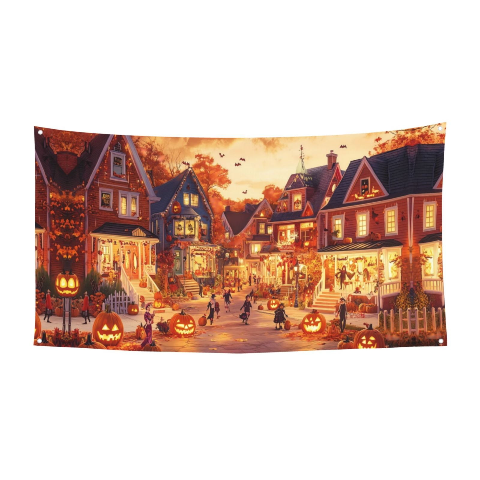Halloween Flag - Halloween Street Party B Flag 35x70 Inch With Four ...