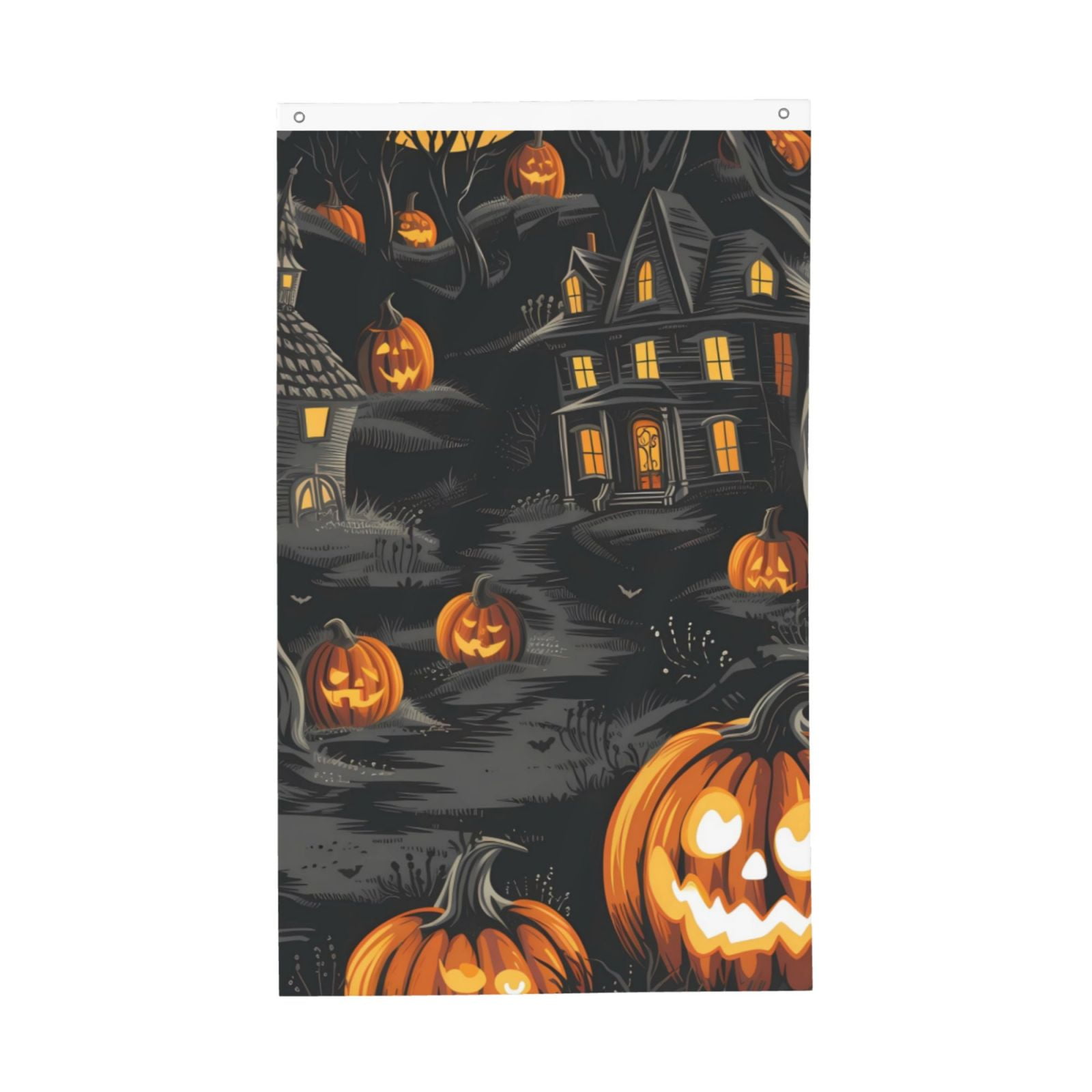 Halloween Flag, Halloween Village Nightscape A Double Sided Garden ...