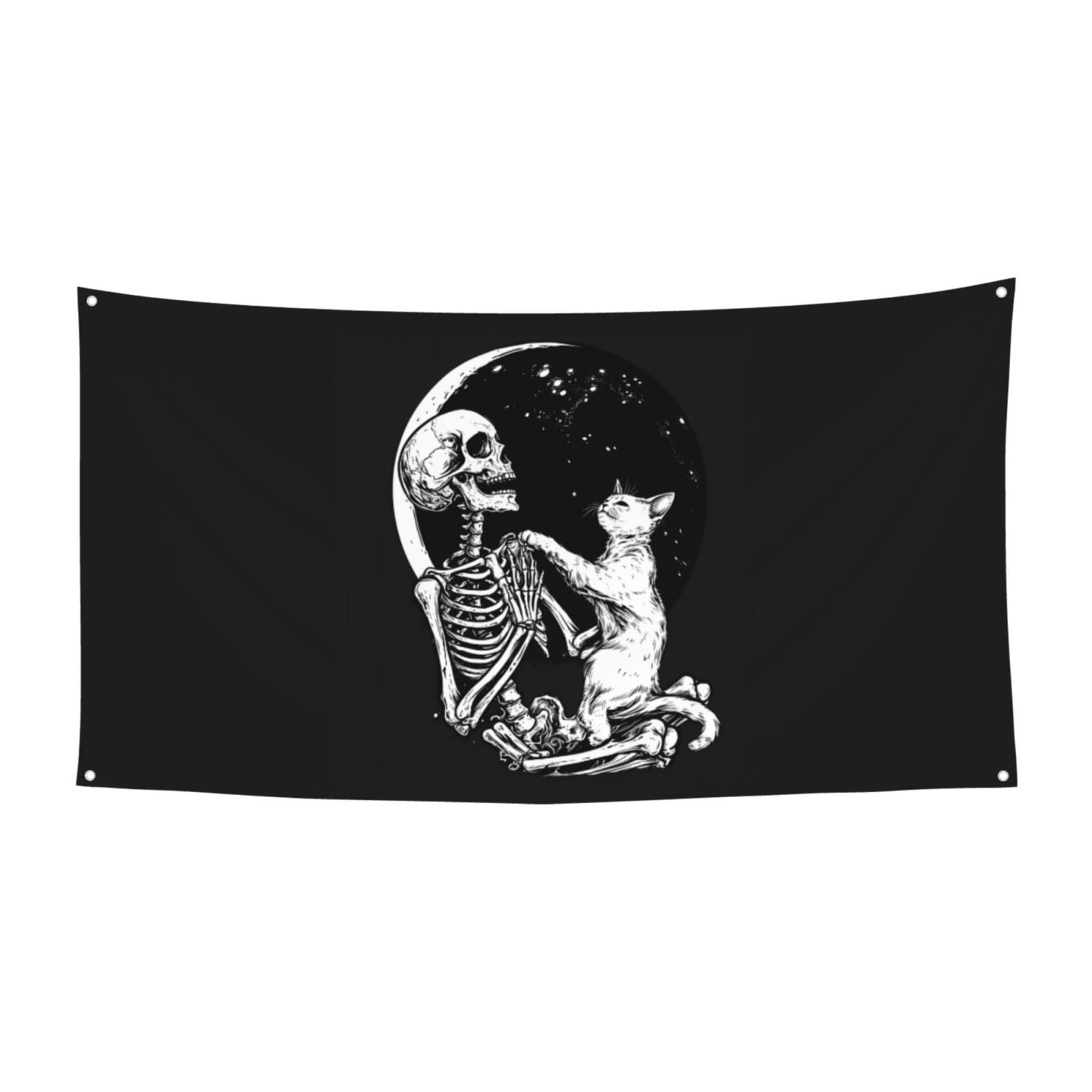 Halloween Flag - Halloween Vintage Skeleton Cat Flag 35x70 Inch With ...