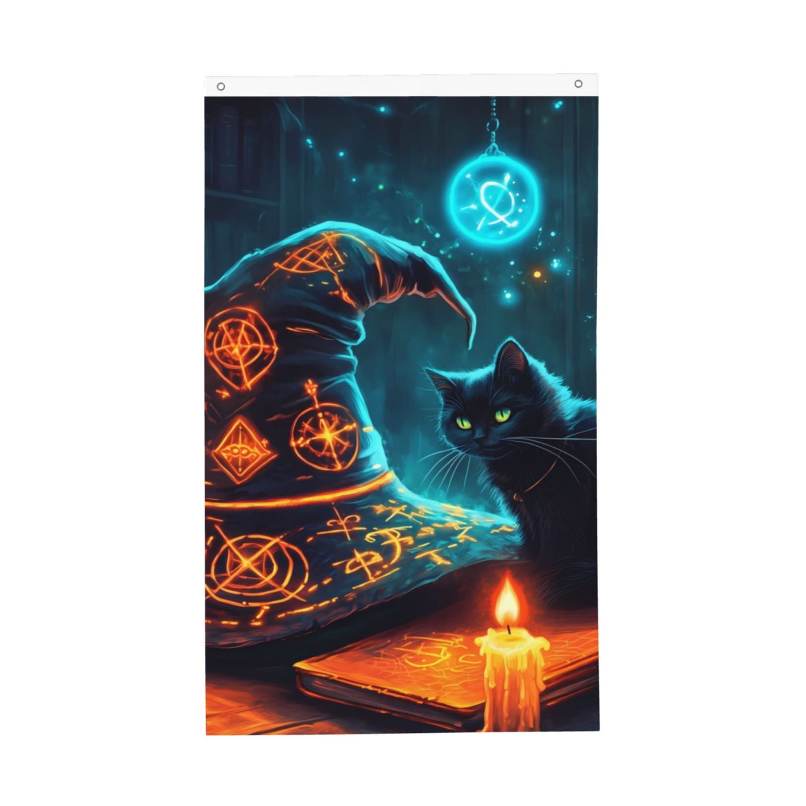 Halloween Flag, Halloween Vintage Witch Hat Black Cat Double Sided ...