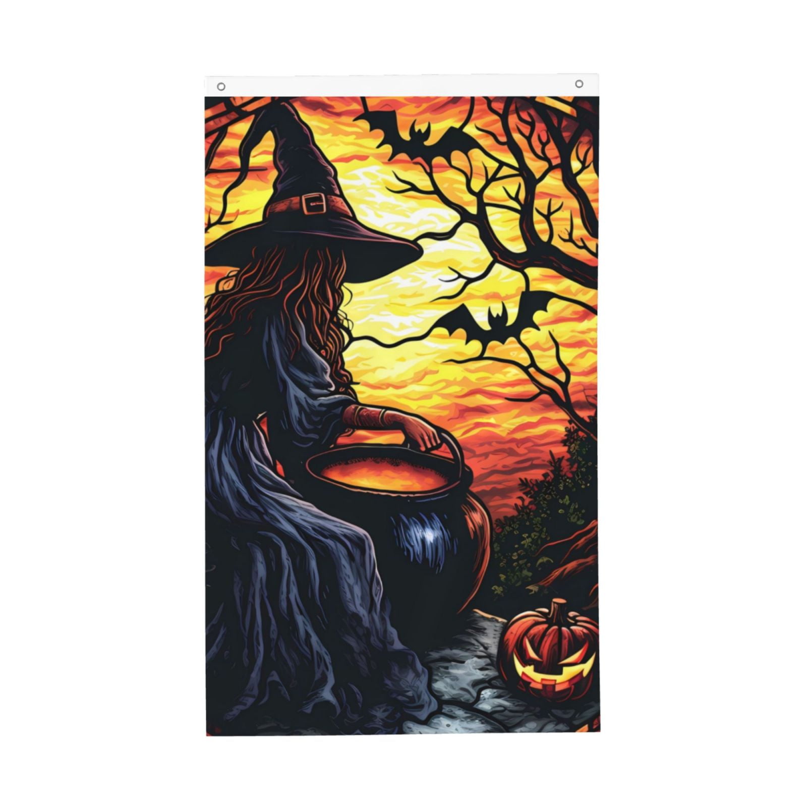 Halloween Flag, Halloween Witch Window Painting Double Sided Garden ...