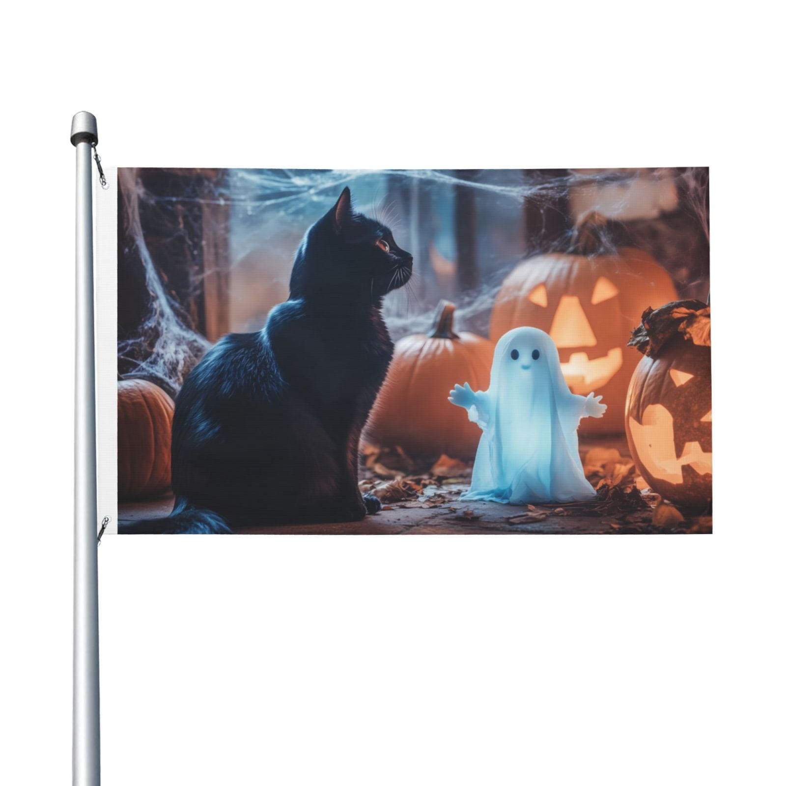 Halloween Flags - Halloween Black Cat Ghost Pumpkin 3x5 Ft Double Sided ...