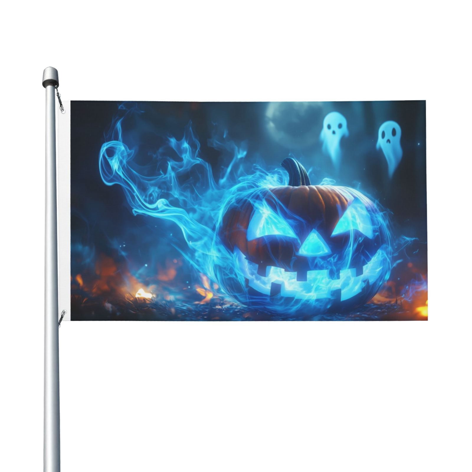 Halloween Flags - Halloween Blue Flame Pumpkin Ghost 3x5 Ft Double ...