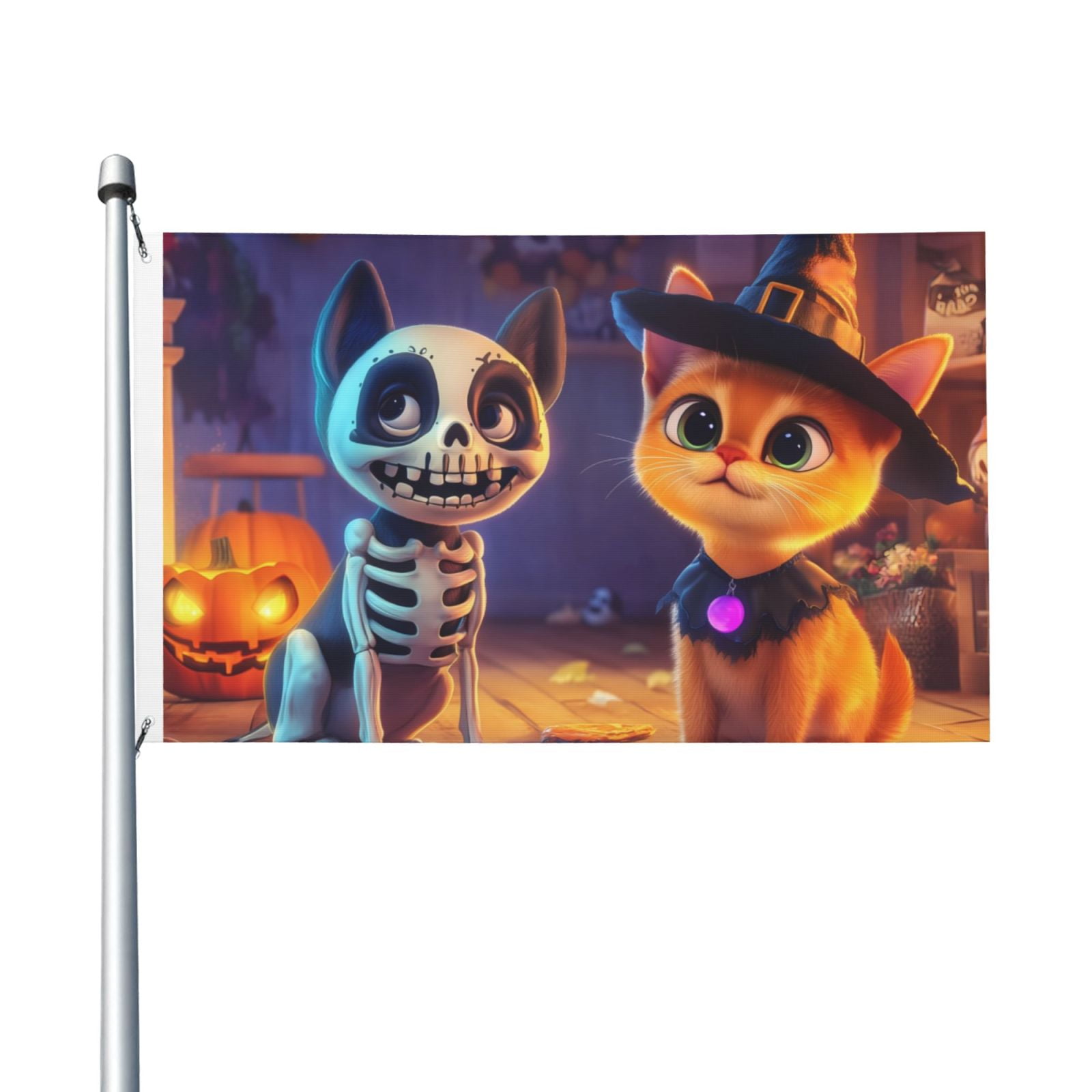 Halloween Flags - Halloween Cat and Dog Skeleton 3x5 Ft Double Sided ...
