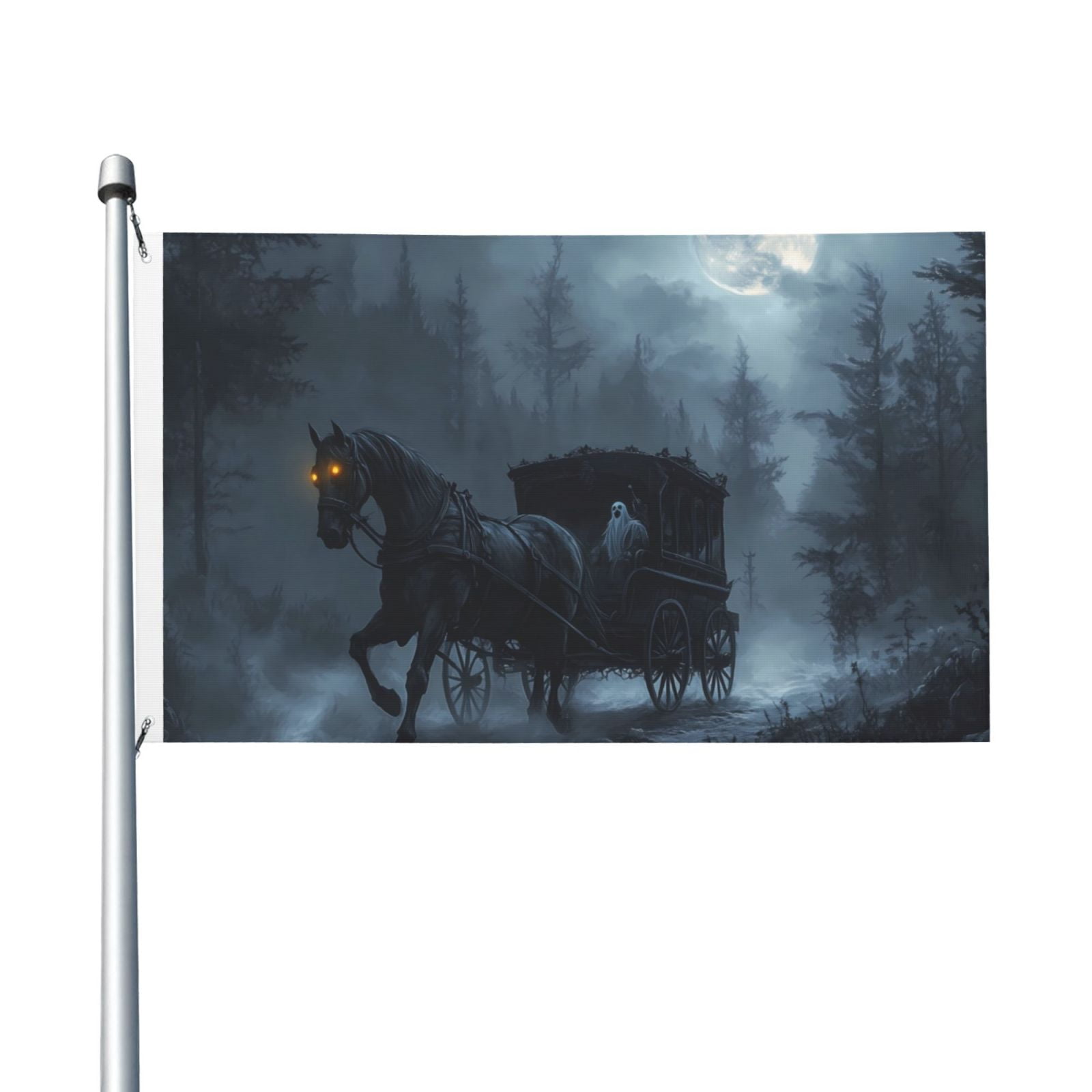 Halloween Flags - Halloween Forest Skeleton Carriage 3x5 Ft Double ...
