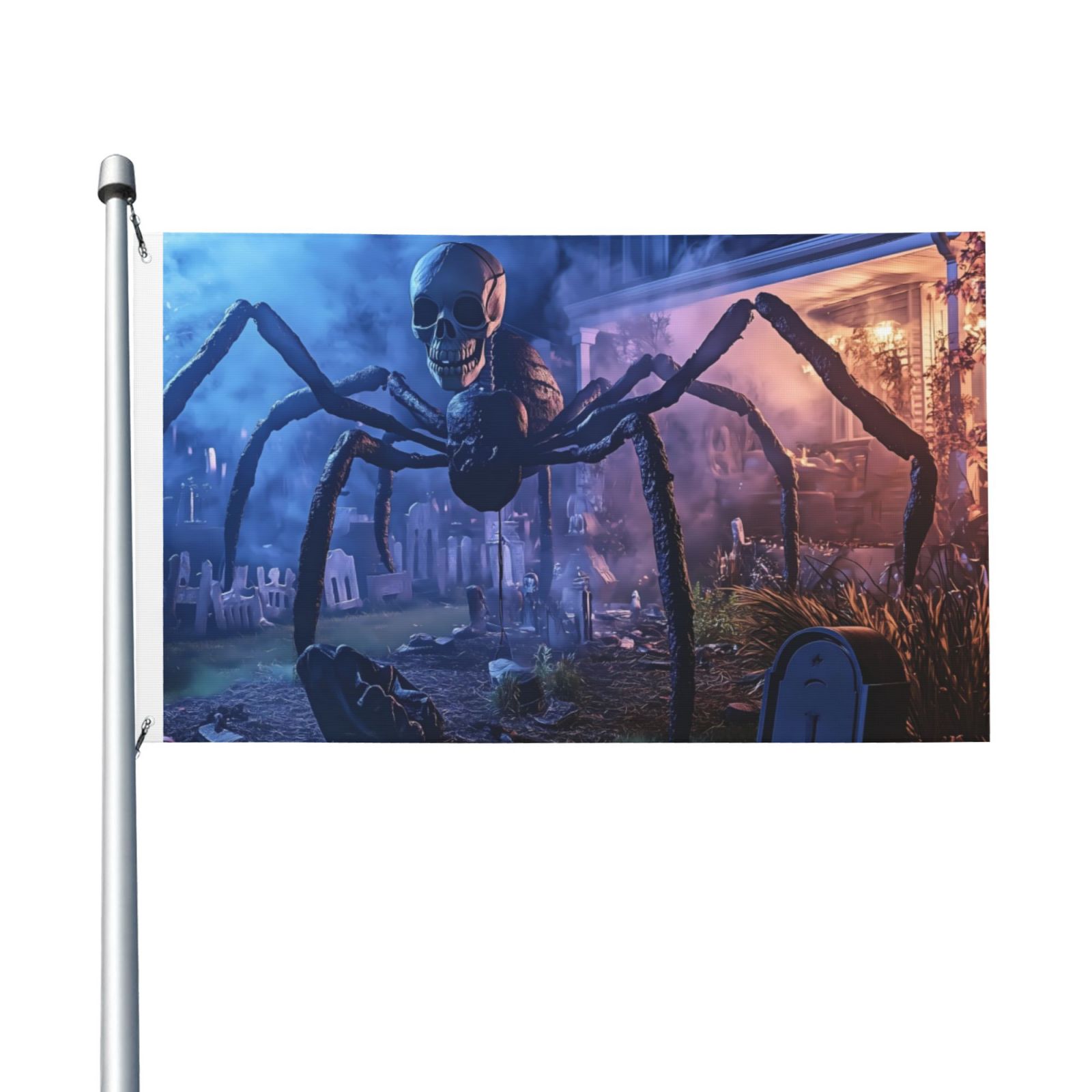 Halloween Flags - Halloween Skeleton Spider Tombstone 3x5 Ft Double ...