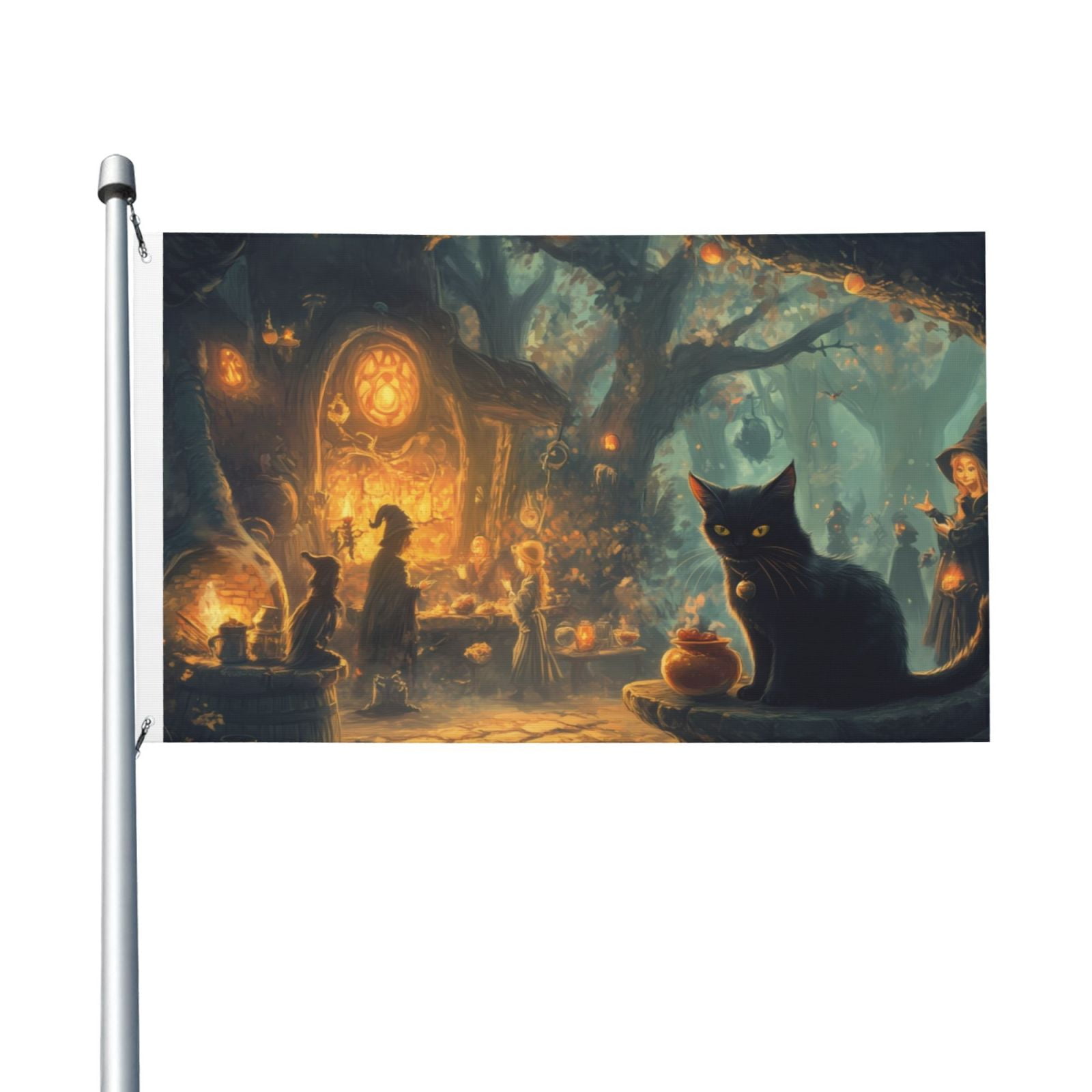 Halloween Flags - Halloween Witch and Black Cat 3x5 Ft Double Sided ...