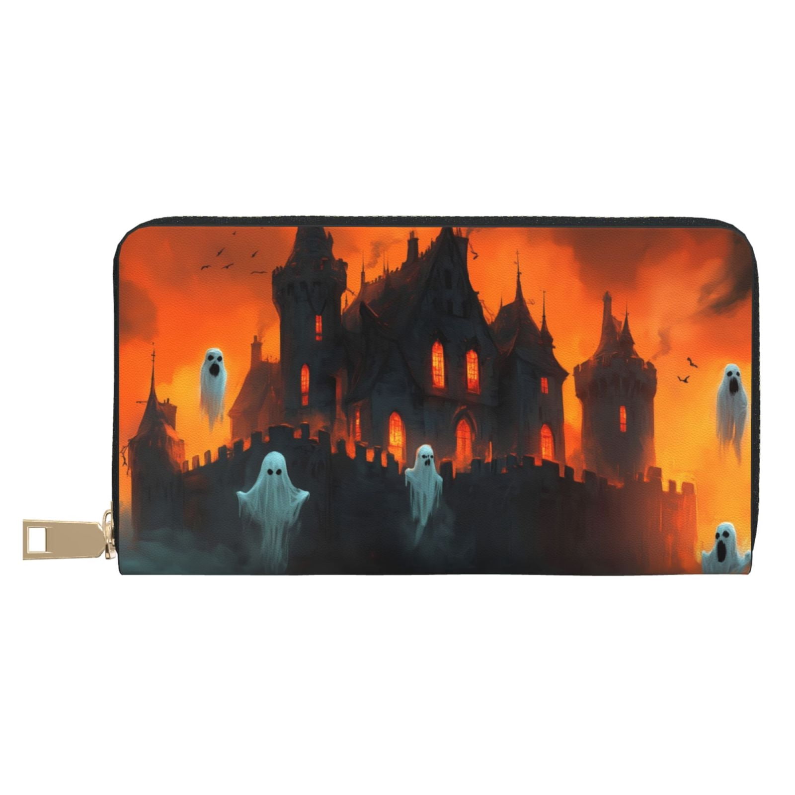 Halloween Flame Castle Ghost A Wallet Women, Leather Bifold Multi Card ...
