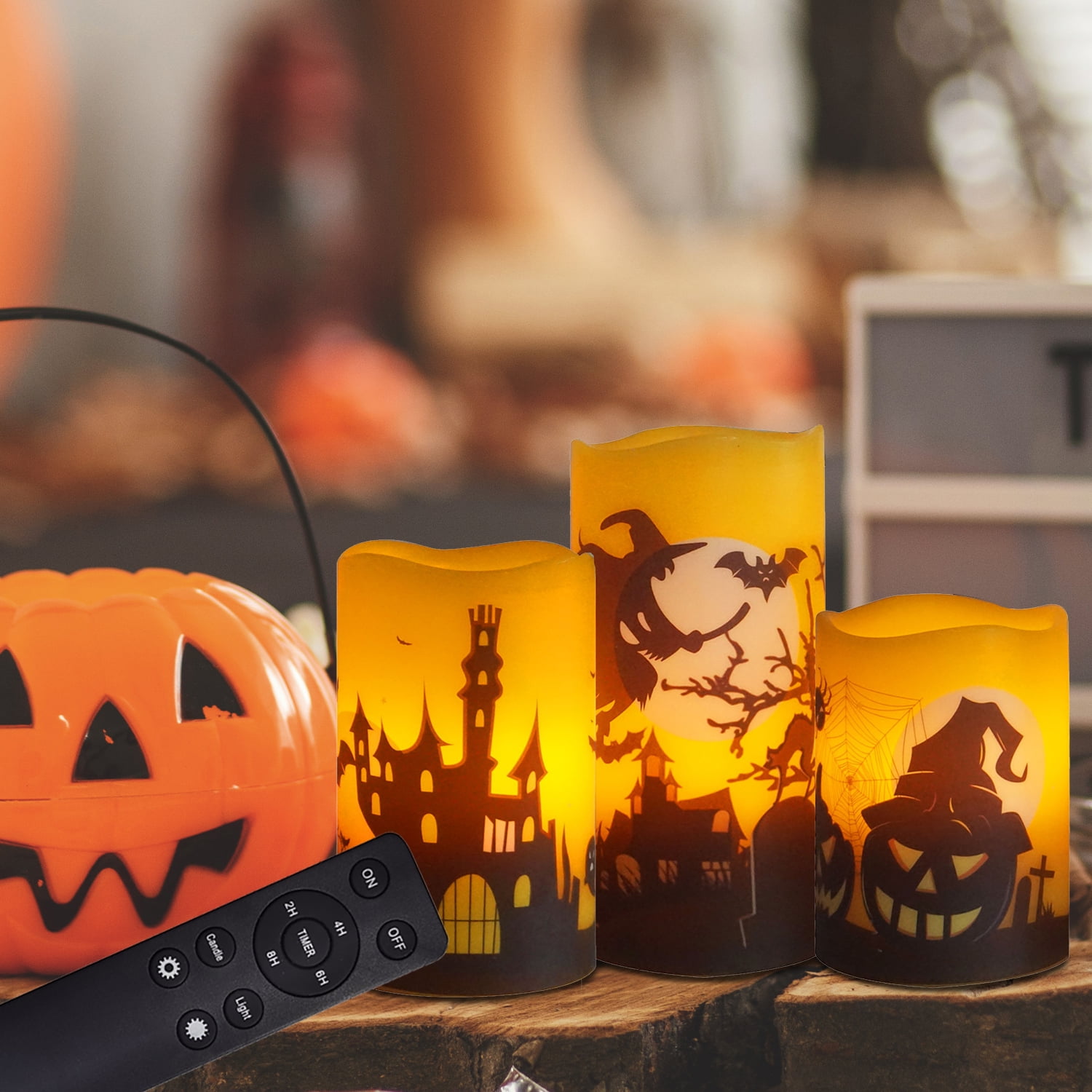 Halloween Flameless Candles with Remote and Timer, Real Wax Orange ...