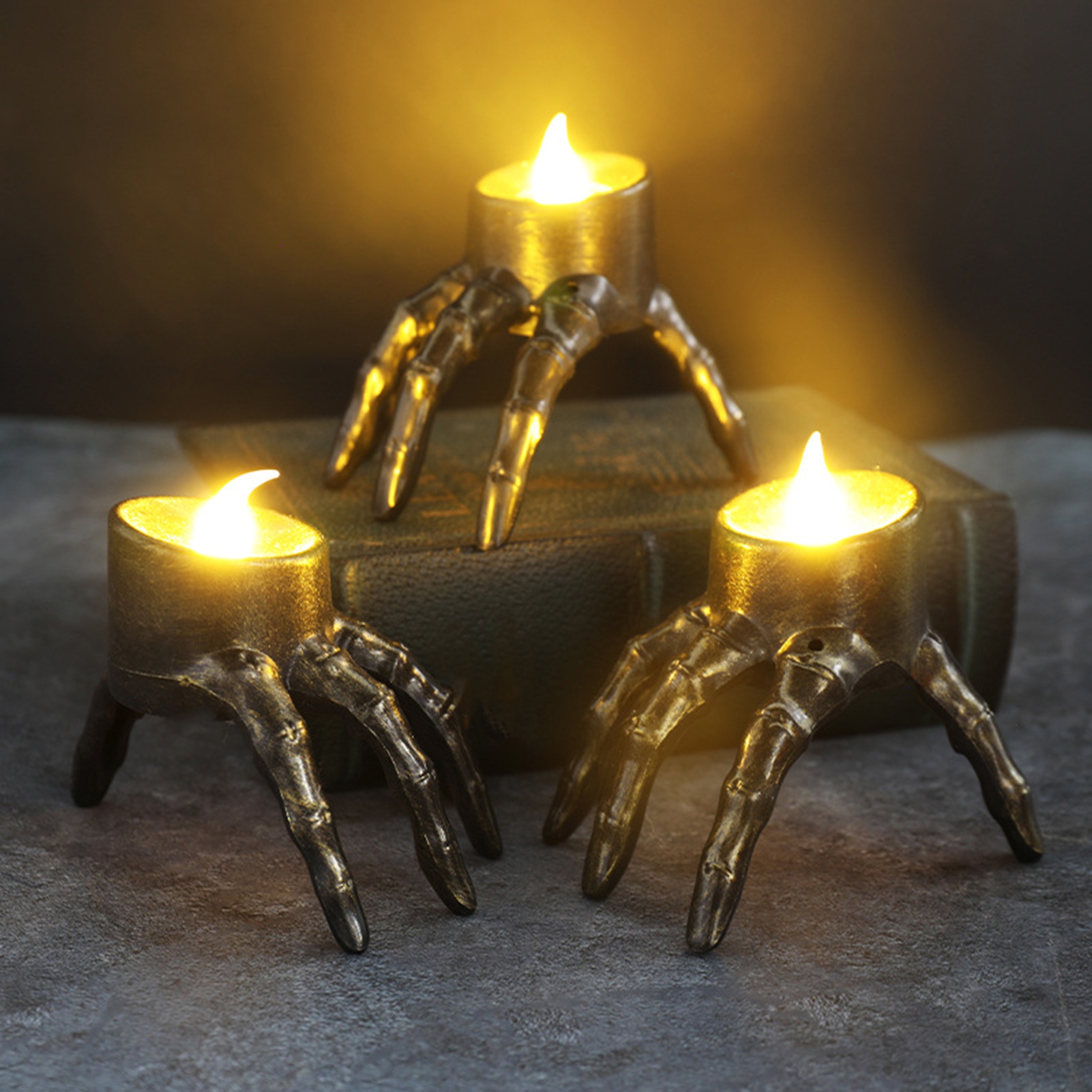 Halloween Flameless Candles Spooky Skeleton Hand Skull LED Fake Candle ...