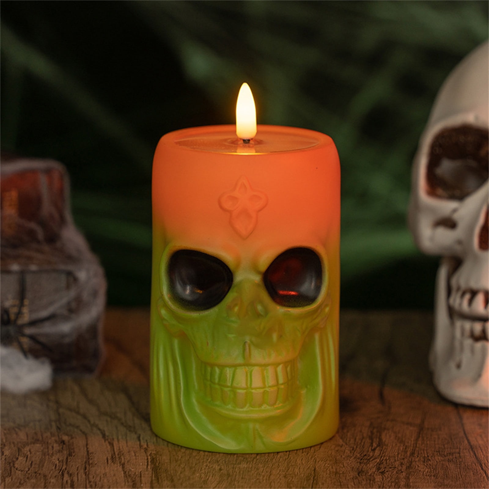 Halloween Flameless Flickering LED Candles Battery Operated Skull ...