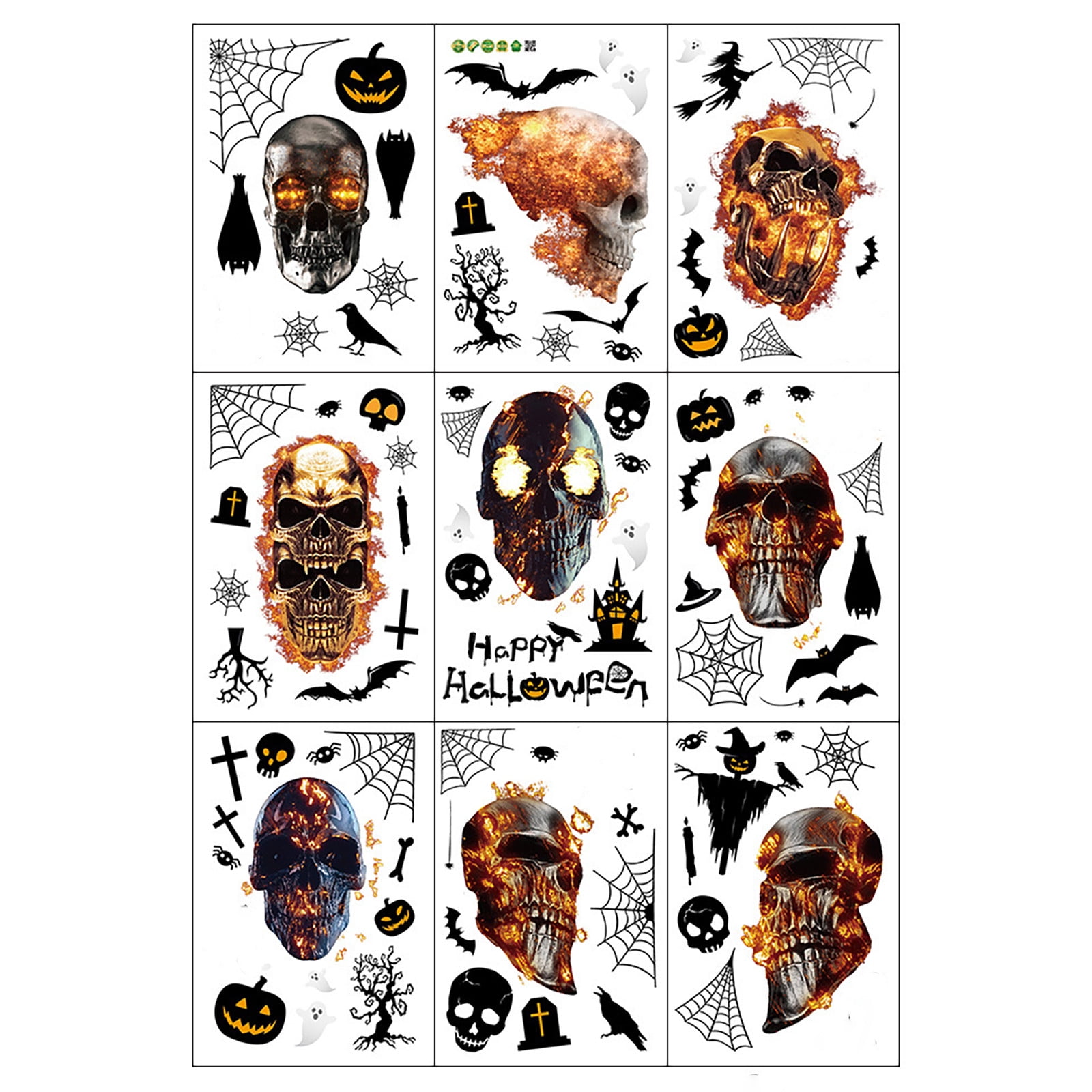 Halloween Flaming Skeleton Window Clings Scary Decorations Double Sided ...