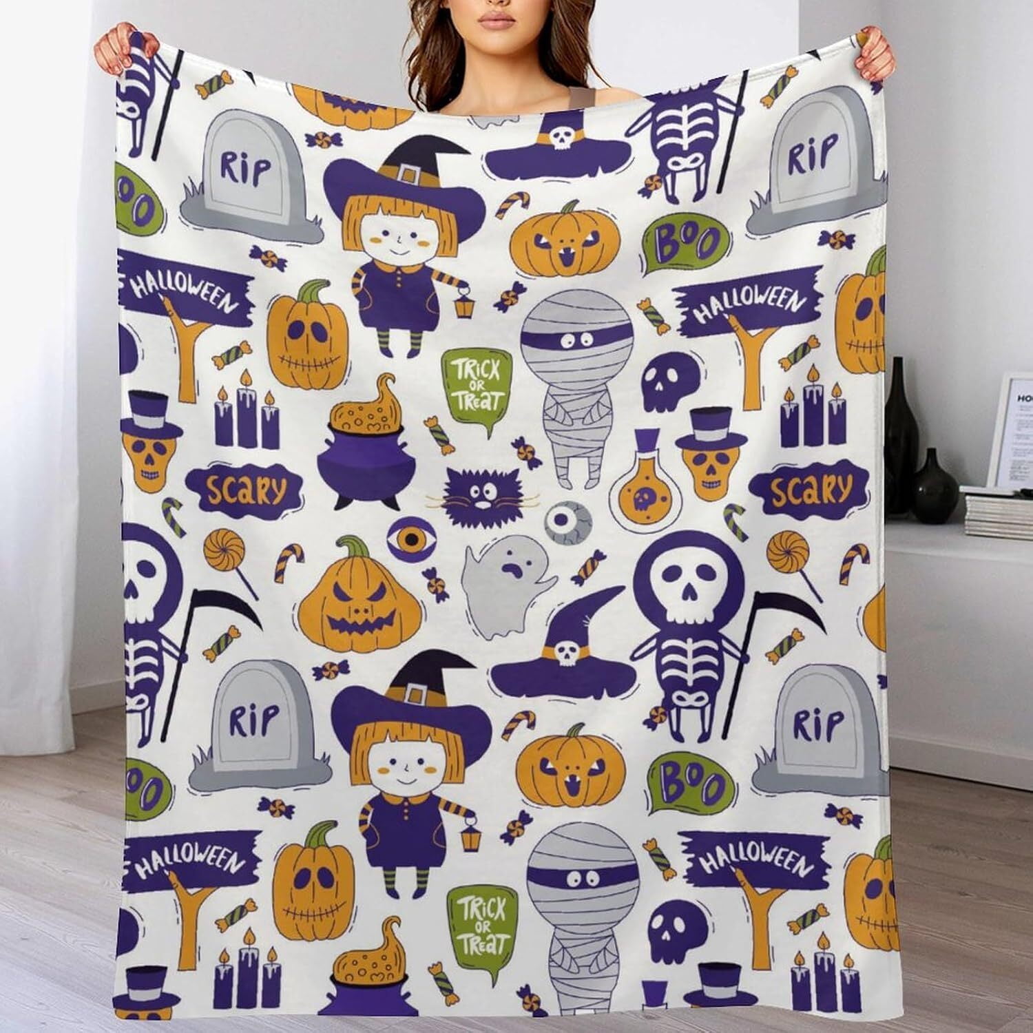 Halloween Flannel Fleece Blanket, Throw Soft Warm Fluffy Plush Blanket ...