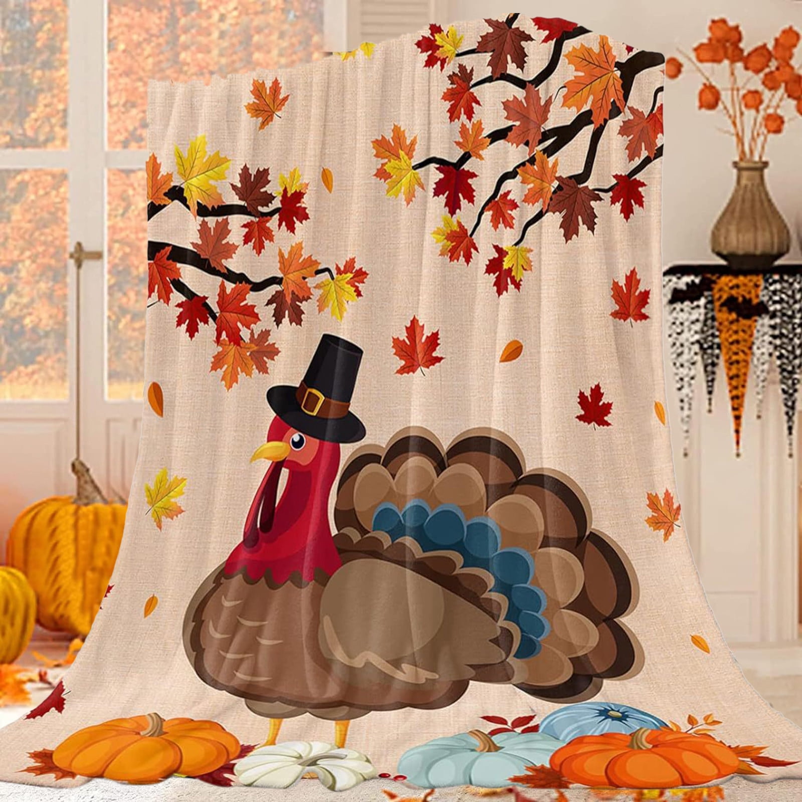 Halloween Fleece Blankets,Fall Seasonal Blanket, Pumpkin Maple Design ...