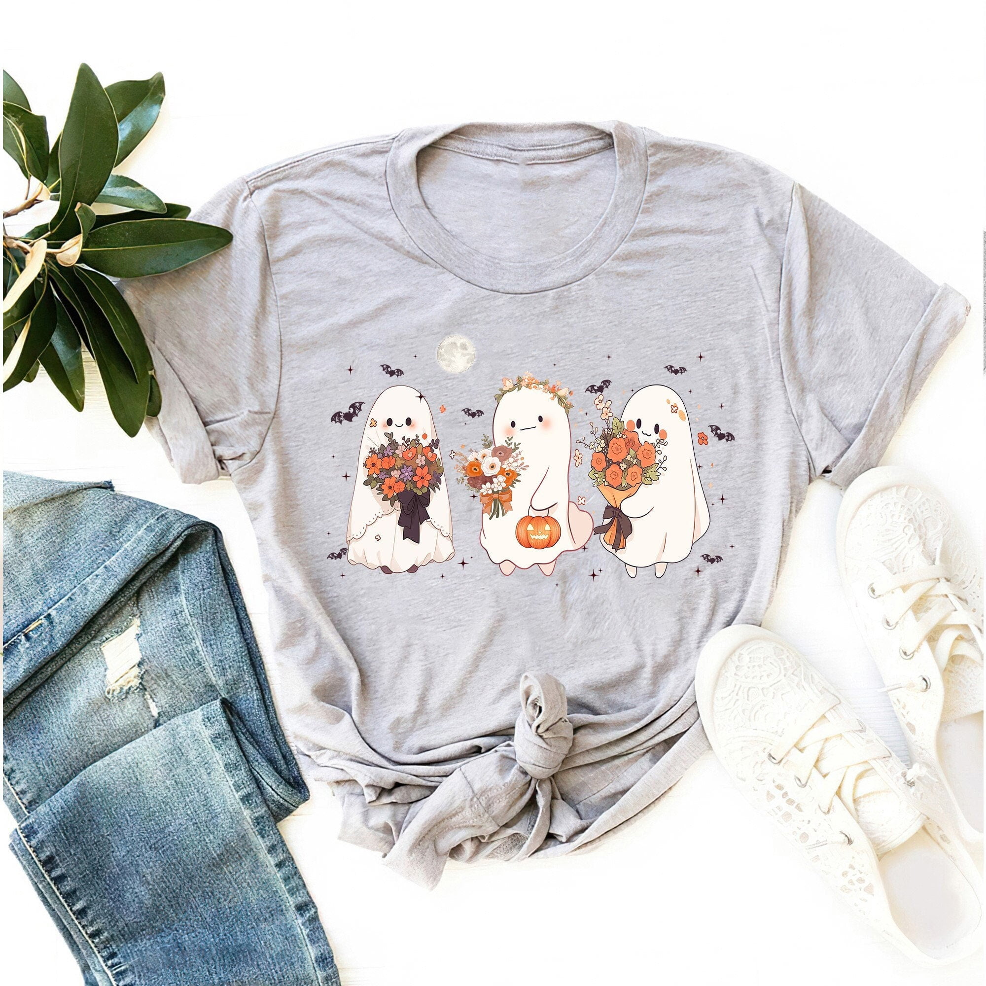 Halloween Flower Ghost Shirt, Cute Ghost Shirt, Retro Ghost Halloween ...