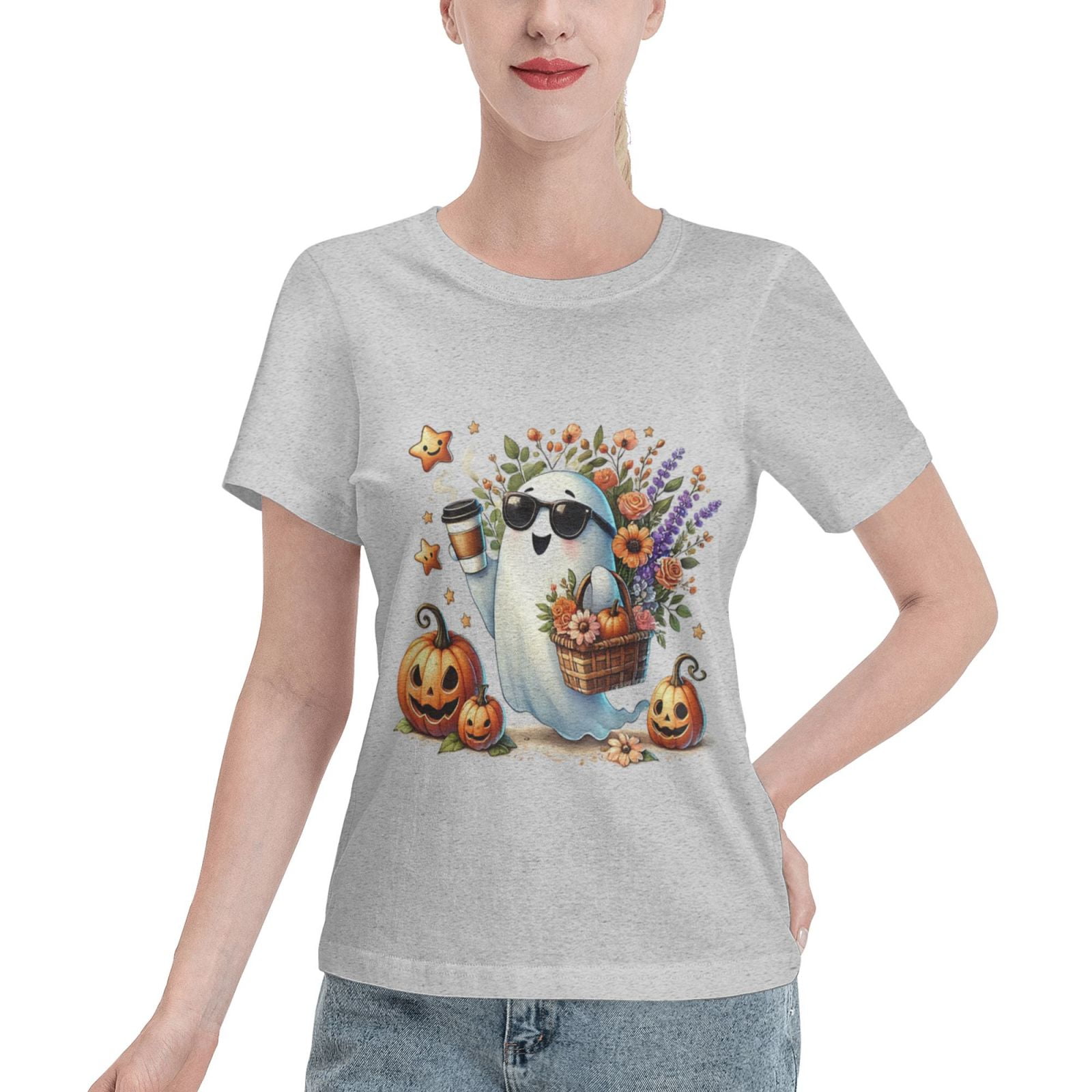 Halloween Flower Ghost Women Men Adults Shirts Short Sleeve T Shirts ...