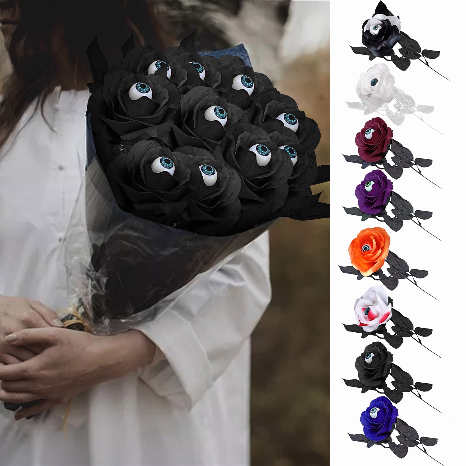 Halloween Flowers Eyeballs Rose Flowers Stem, 10 Pcs Artificial Gothic ...