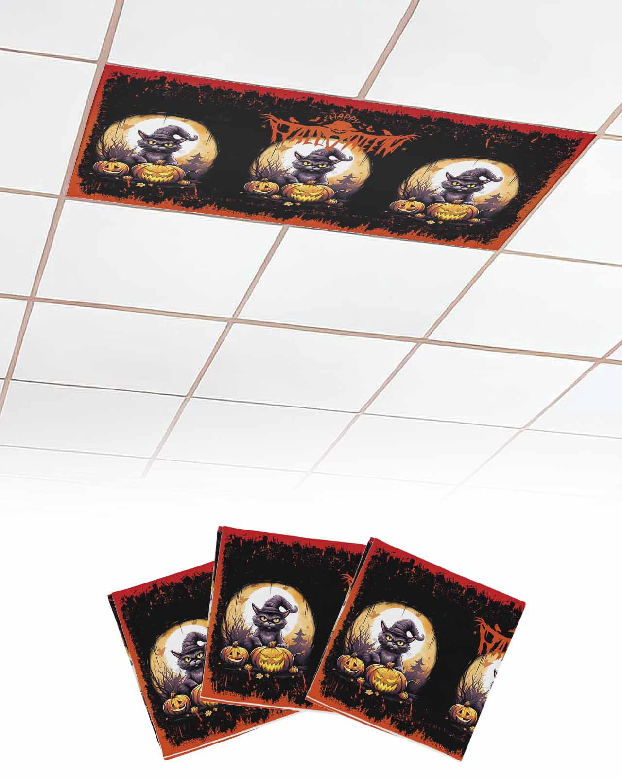 Halloween Fluorescent Light Covers for Ceiling Lights 4x2 feet,3 Pack ...