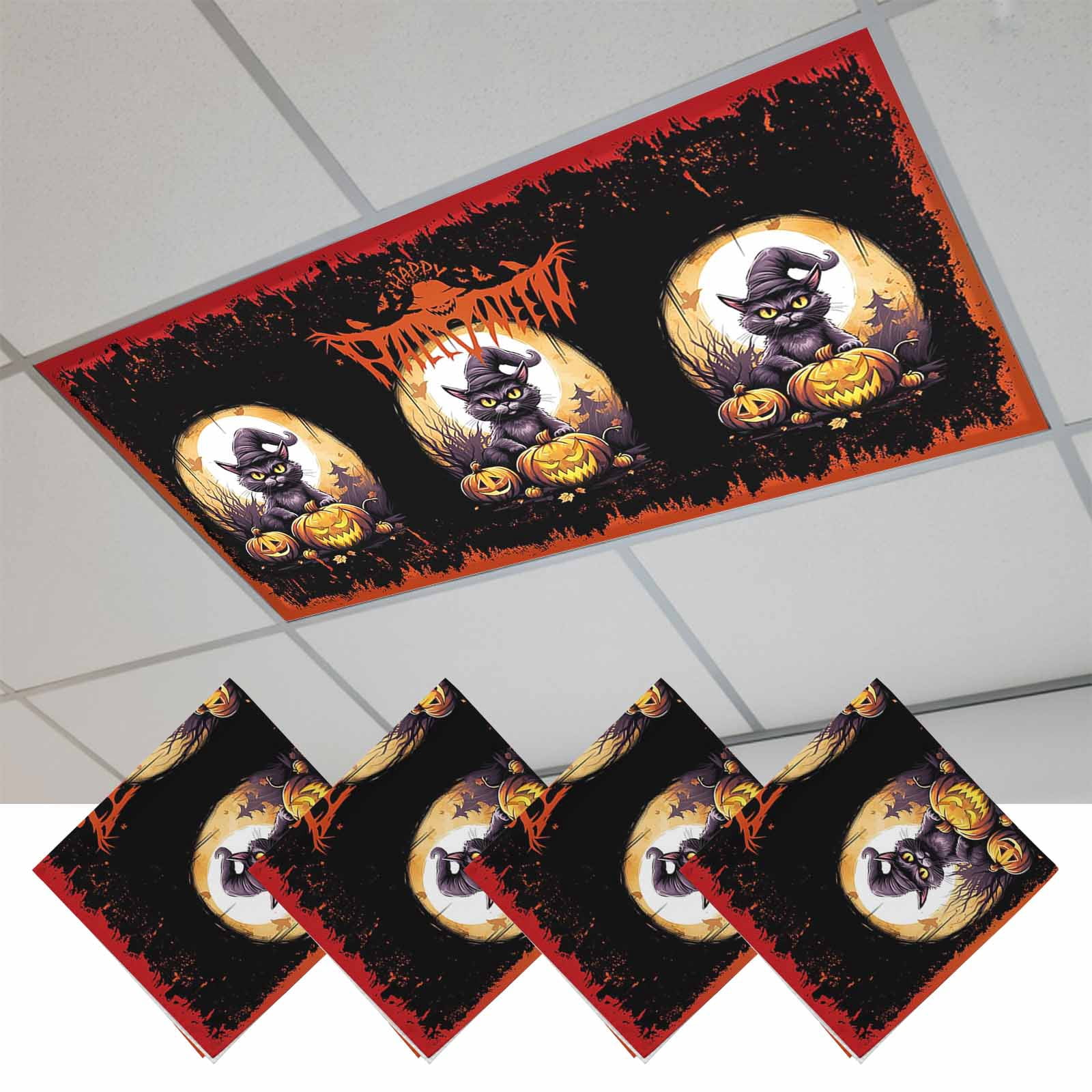 Halloween Fluorescent Light Covers, Horror Black Cat Pumpkin Moon Night ...
