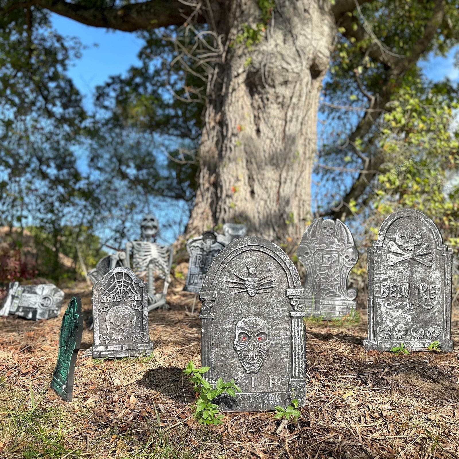 Halloween Decor Set, 10 Pack Foam RIP Tombstones with Stakes, Outdoor ...