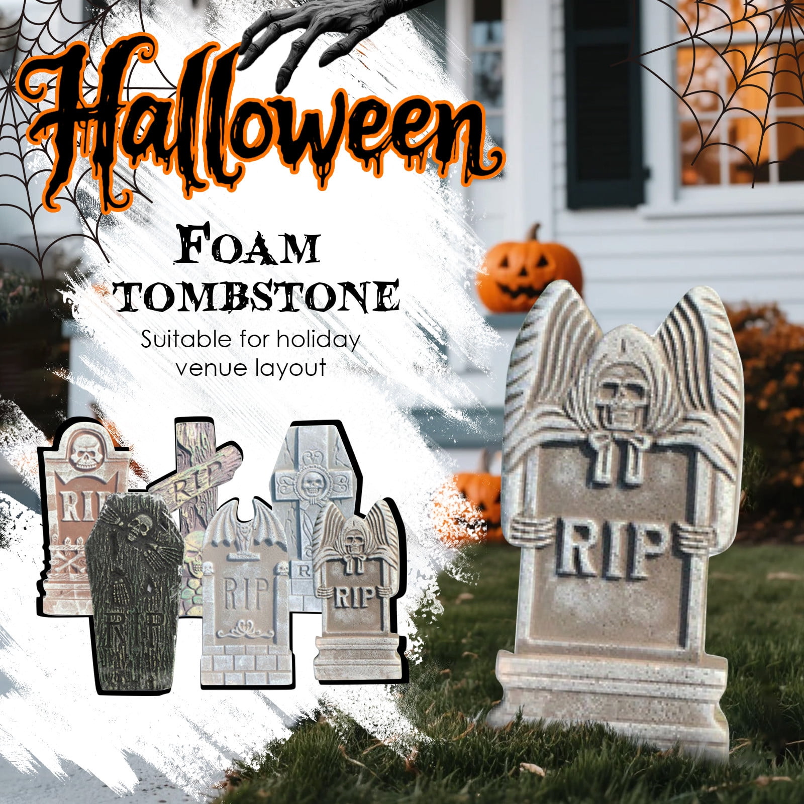 Halloween Foam RIP Tombstones, 6 Pack 17" Headstone Decorations for ...