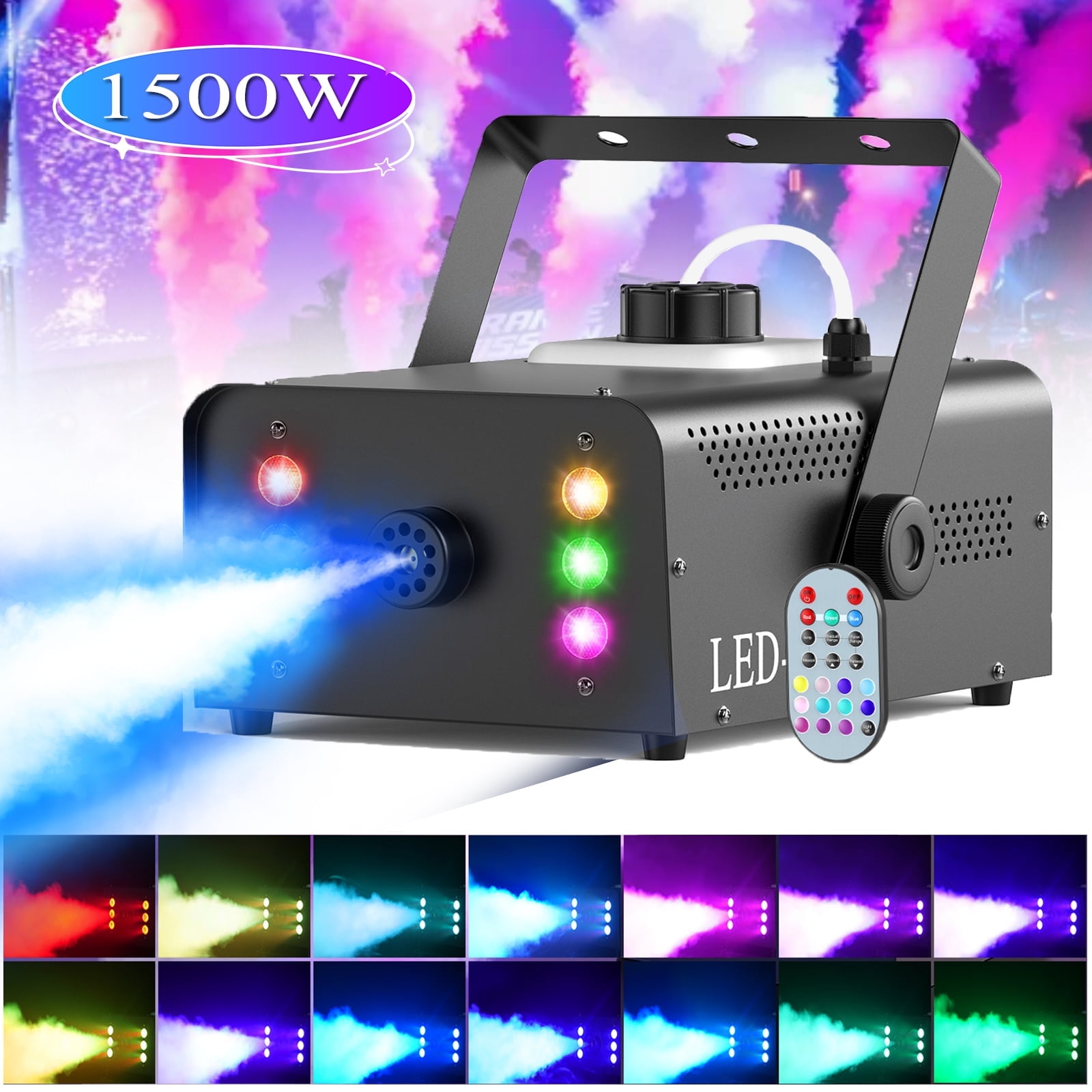 Halloween Fog Machine, 1500W 1L Capacity Smoke Machine RGB 6 LED Lights ...