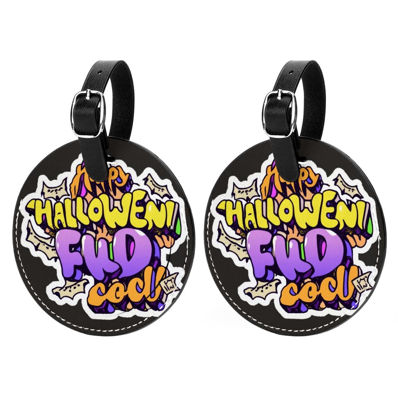 Halloween Font 2Pcs PU Leather Round Luggage Tags with Privacy Cover ...
