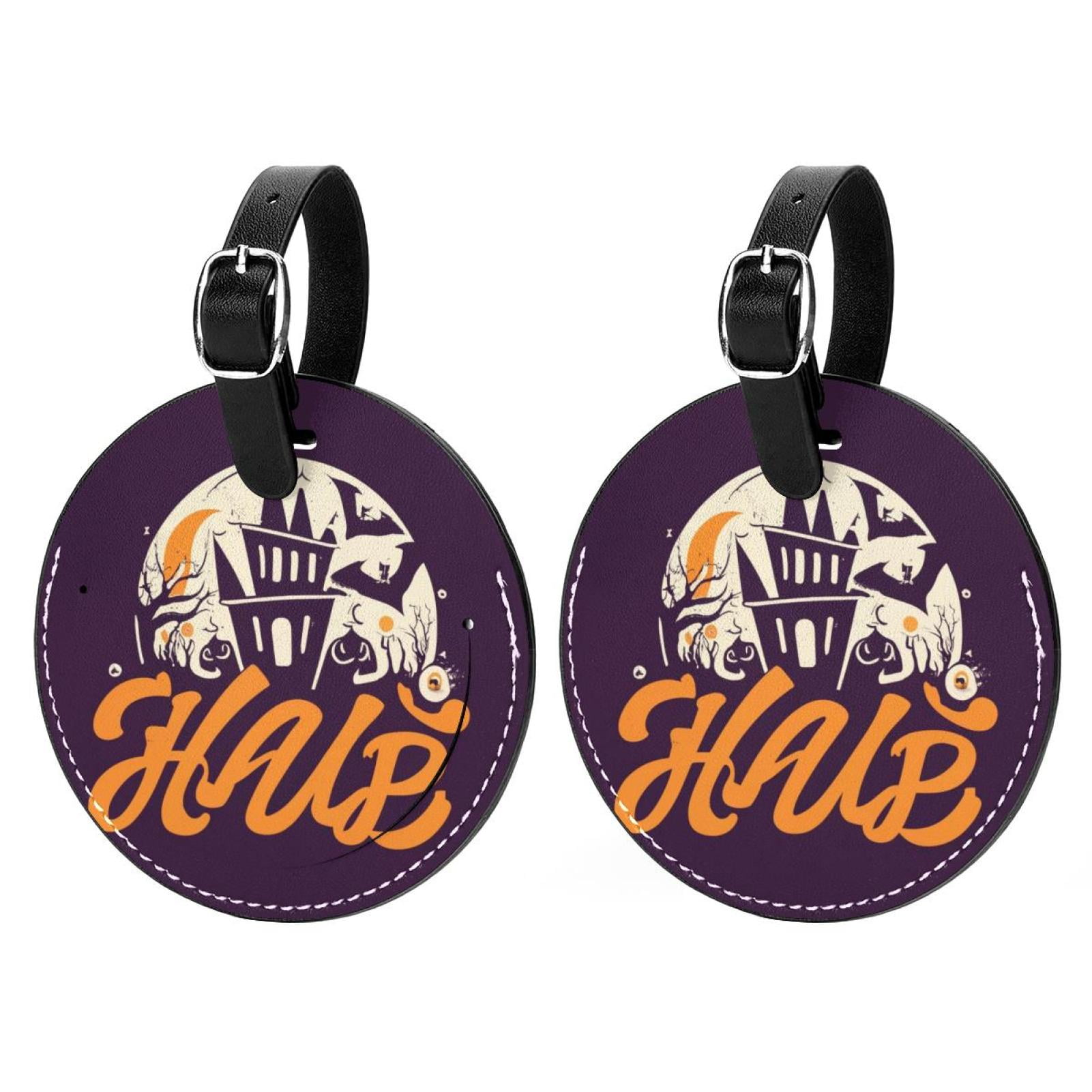 Halloween Font 2Pcs PU Leather Round Luggage Tags with Privacy Cover ...