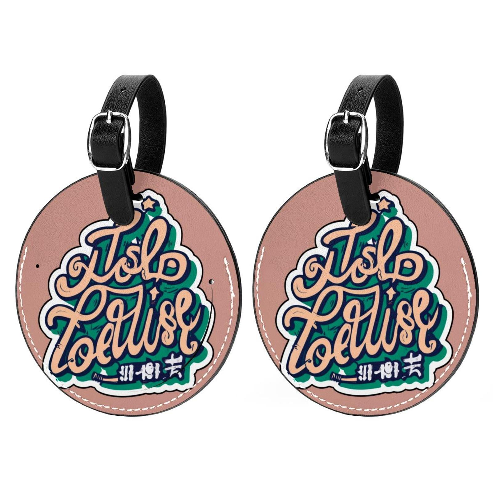 Halloween Font 2Pcs PU Leather Round Luggage Tags with Privacy Cover ...