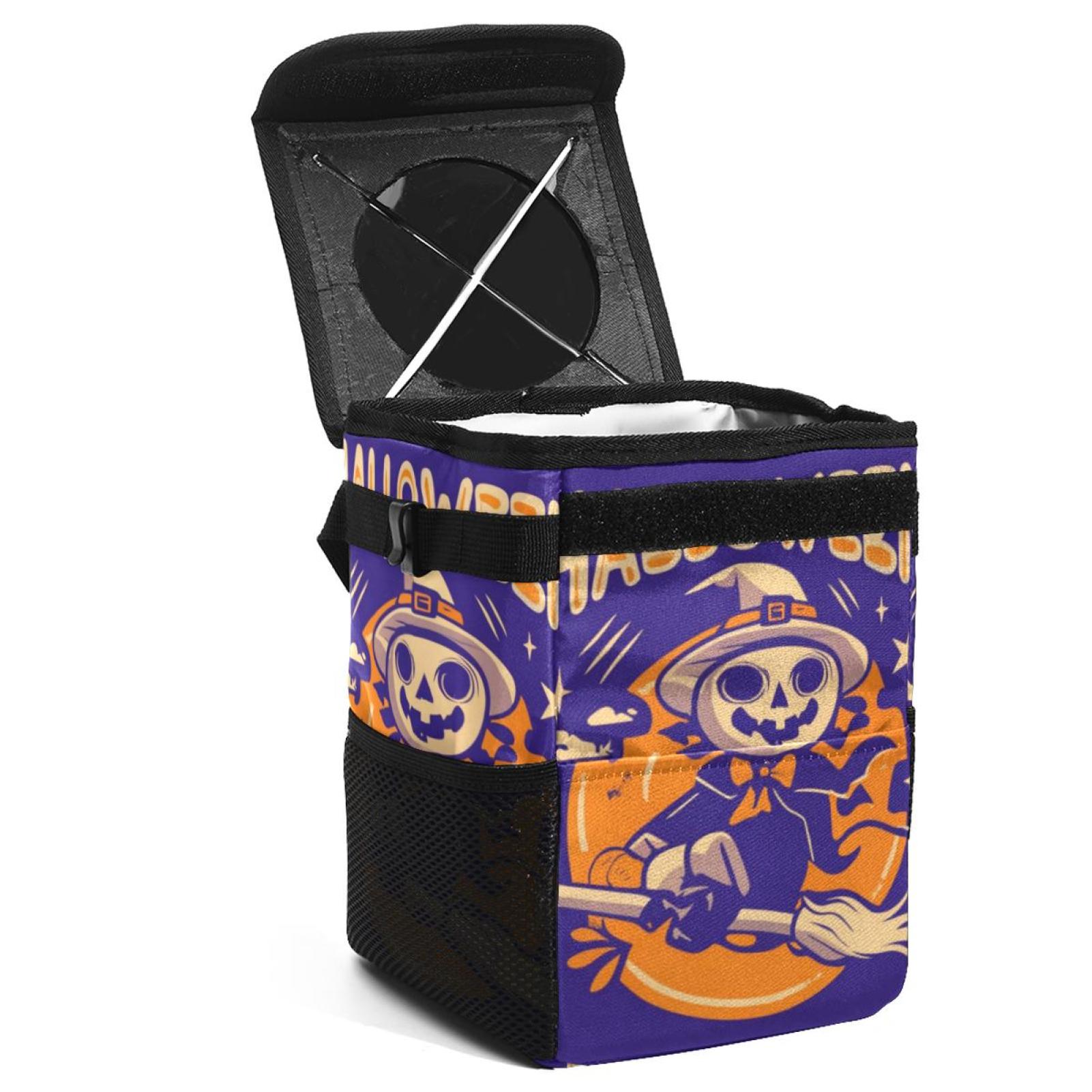 Halloween Font Foldable Mini Trash Can with Lid - Leak-Proof Car ...