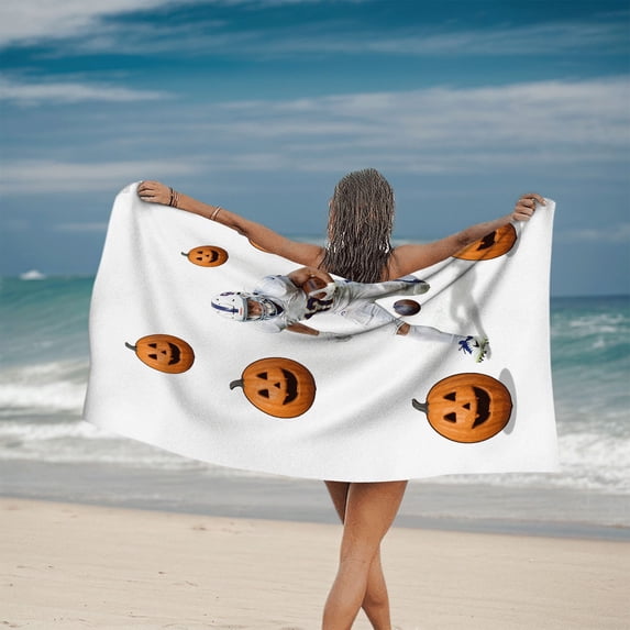Halloween Football Player Beach Towel - Fun Design with Smiling ...
