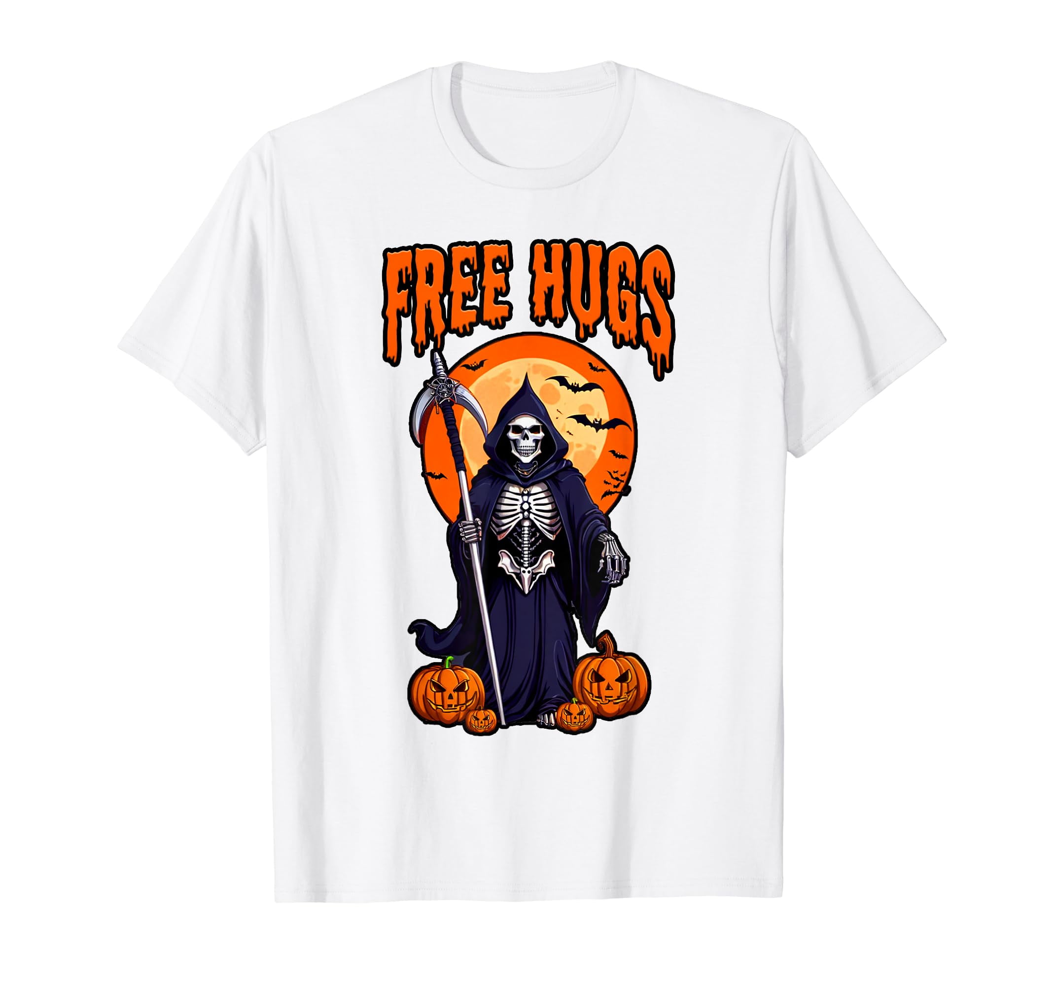 Halloween Free Hugs Grim Reaper Funny Grim Reaper Short Sleeve White T ...