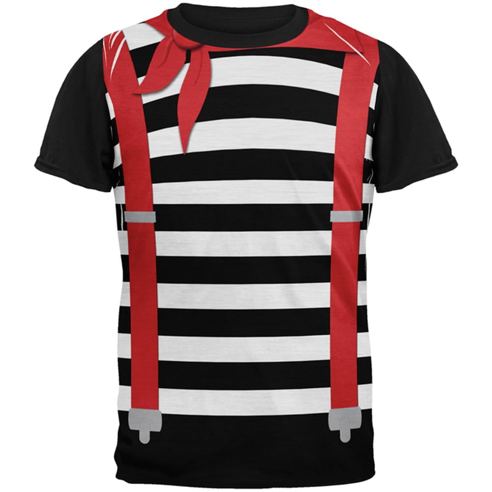 Halloween French Mime Costume All Over Mens Black Back T Shirt Multi LG ...