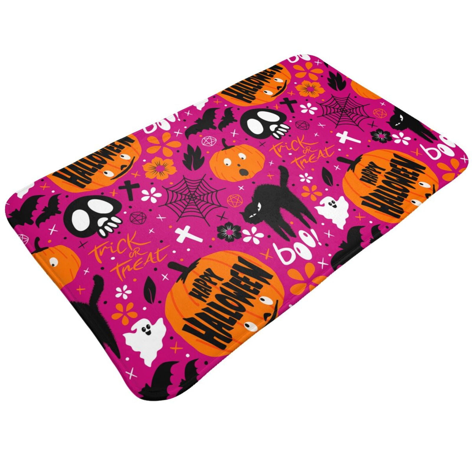 Halloween Front Door Mat, happy spooky elements pink Halloween ...