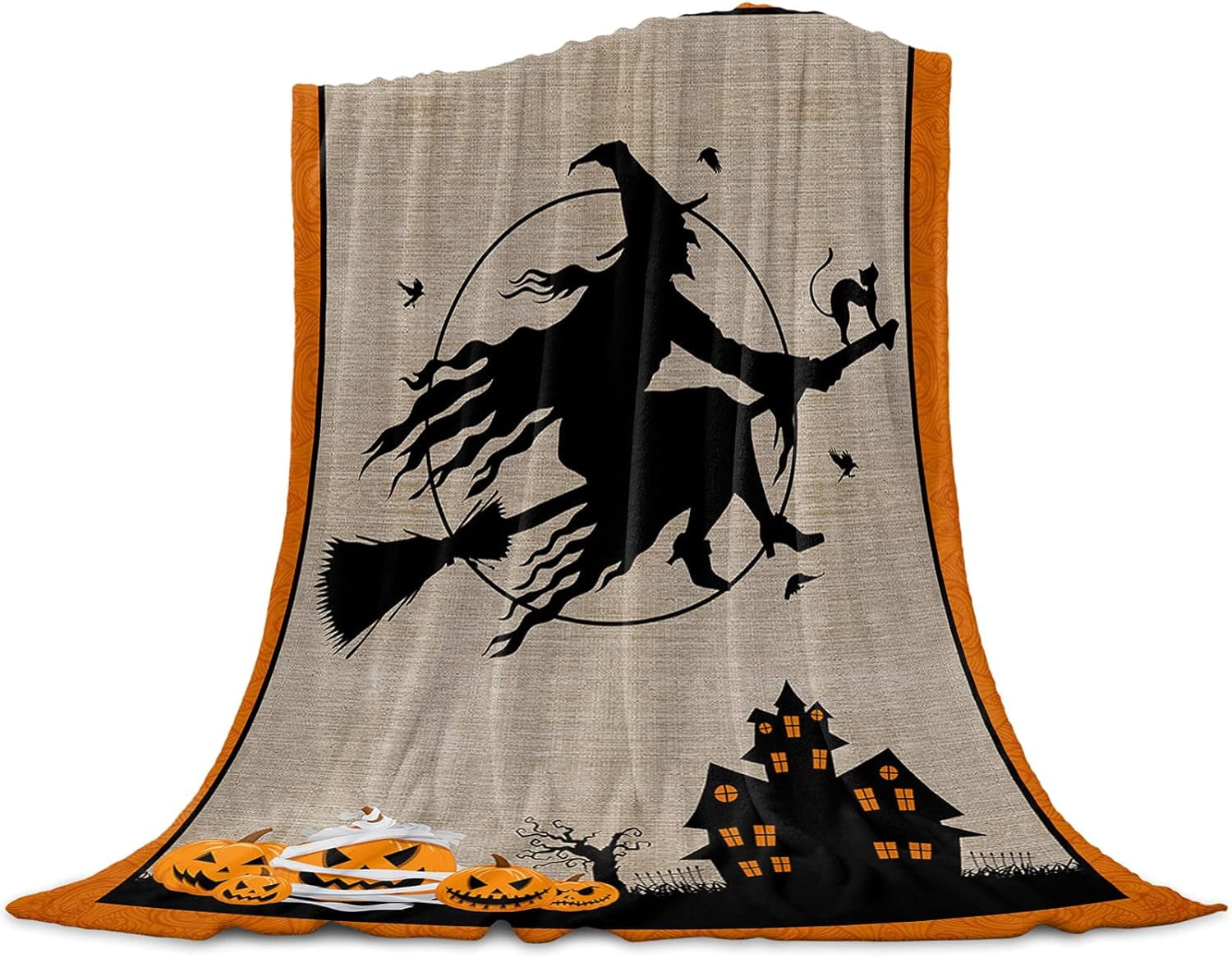 Halloween Fun Throw Blankets, Haunted House Witches Cat Pumpkins Soft ...