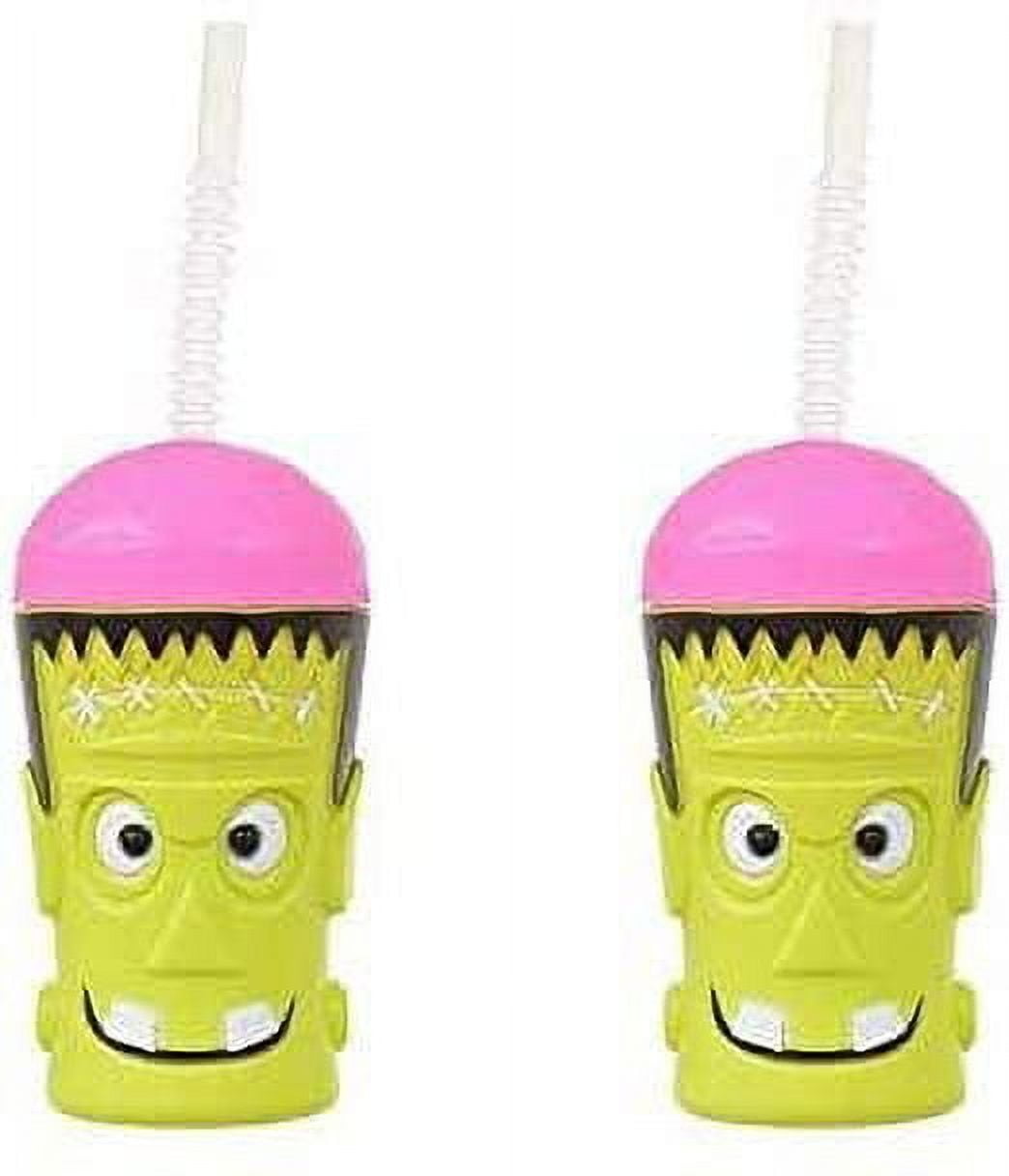 Halloween Funny Frankenstein Plastic Cup with Cover and Flexi Straw ...