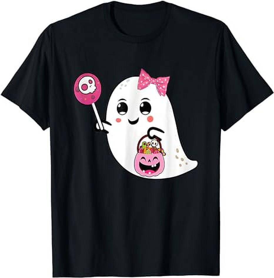 Halloween Funny Ghost With Pink Bow Boo Toddler Girls Kids T-Shirt ...