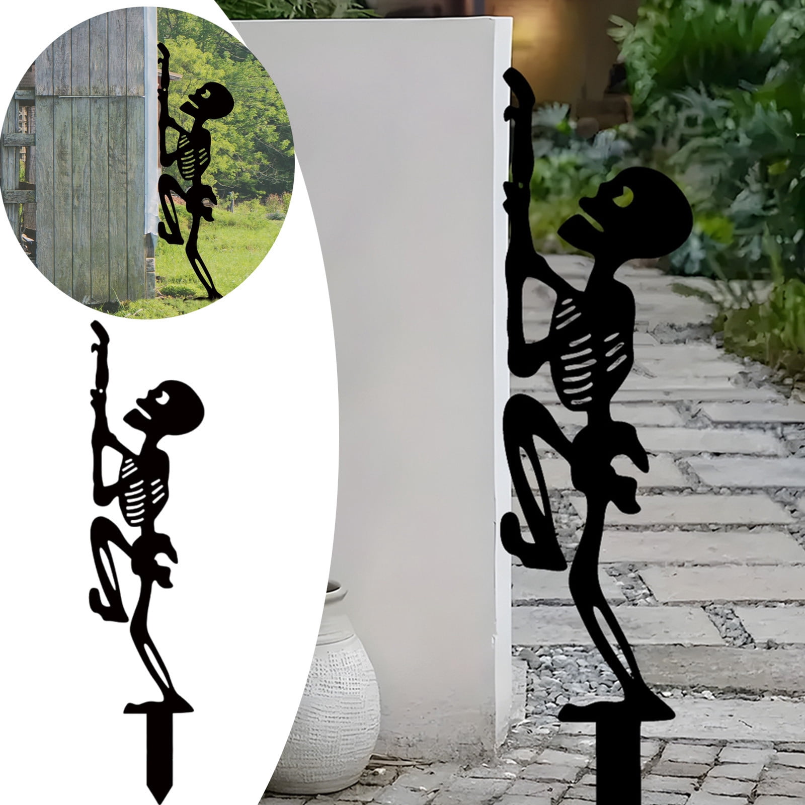 Halloween Funny Metal Garden Decor - 1Pc Black Skeleton Yard Art ...