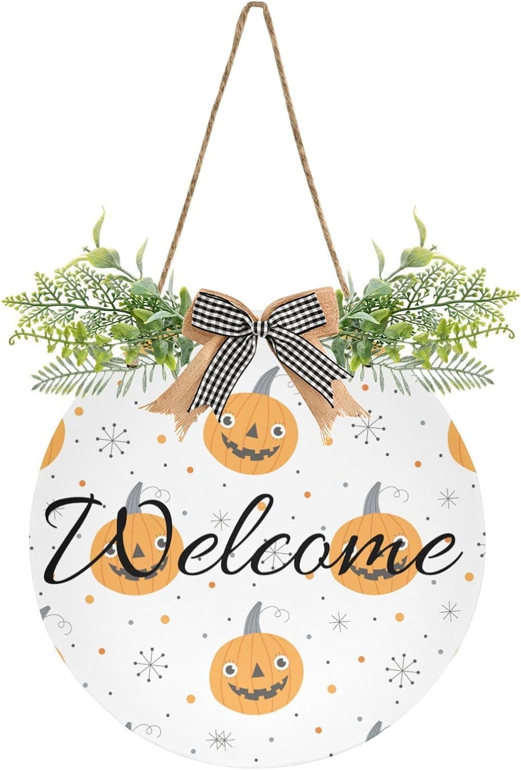 Halloween Funny Pumpkin Welcome Sign Front Door Round Wall Door Sign ...
