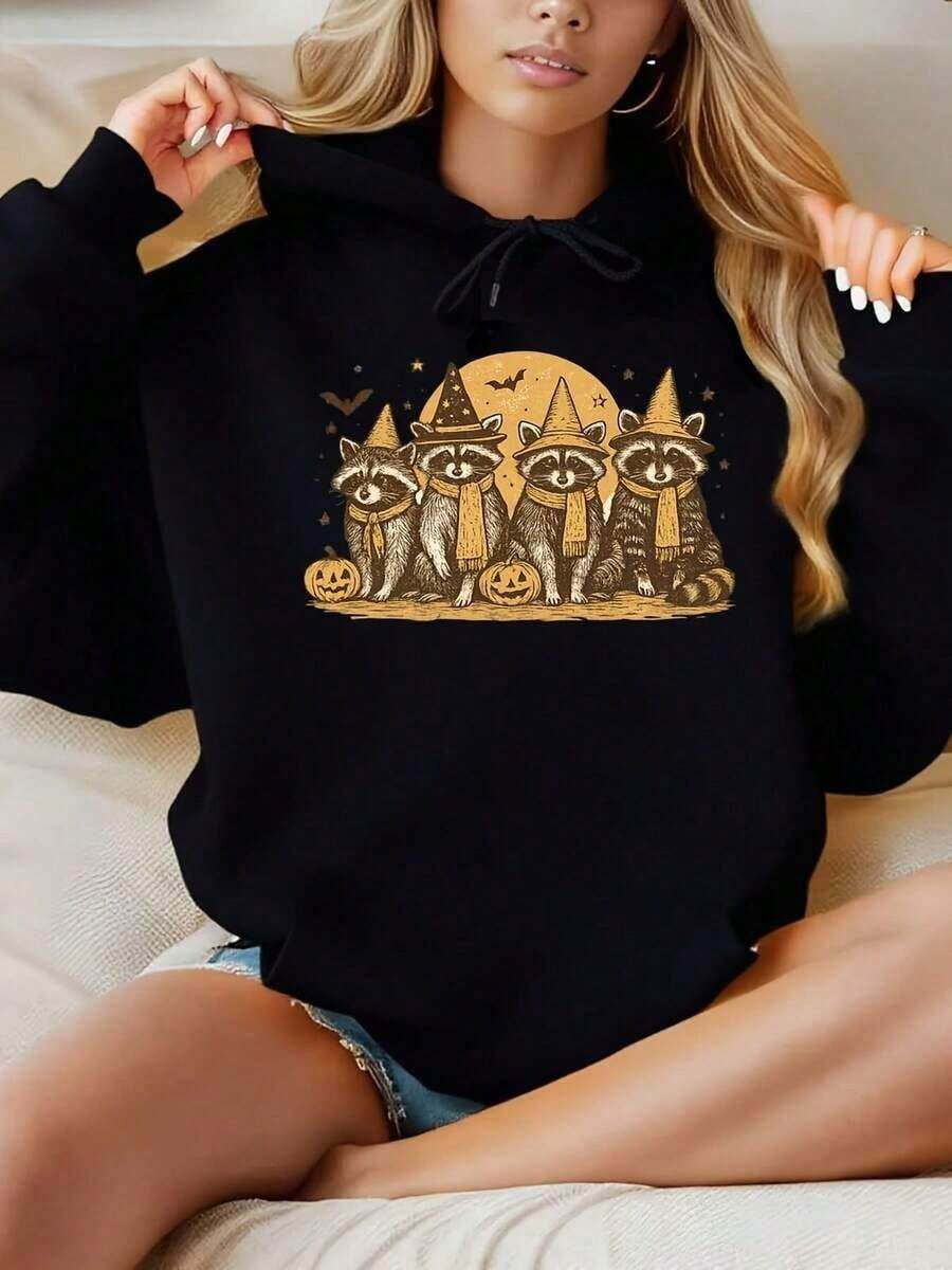 Halloween Funny Racoon Hoodie, Cute Racoon Hoodie, Women's Halloween ...