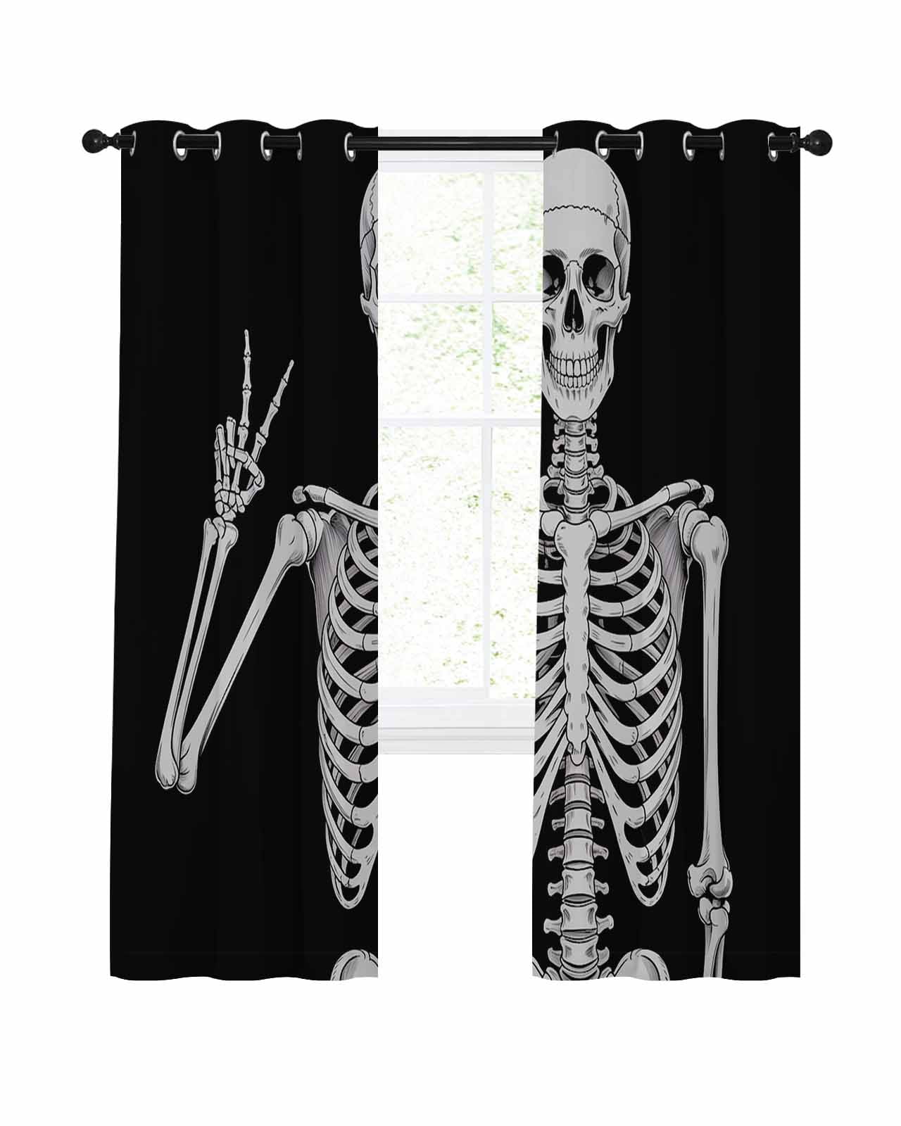 Halloween Funny Skull Blackout Curtains, Light Blocking Print Window ...