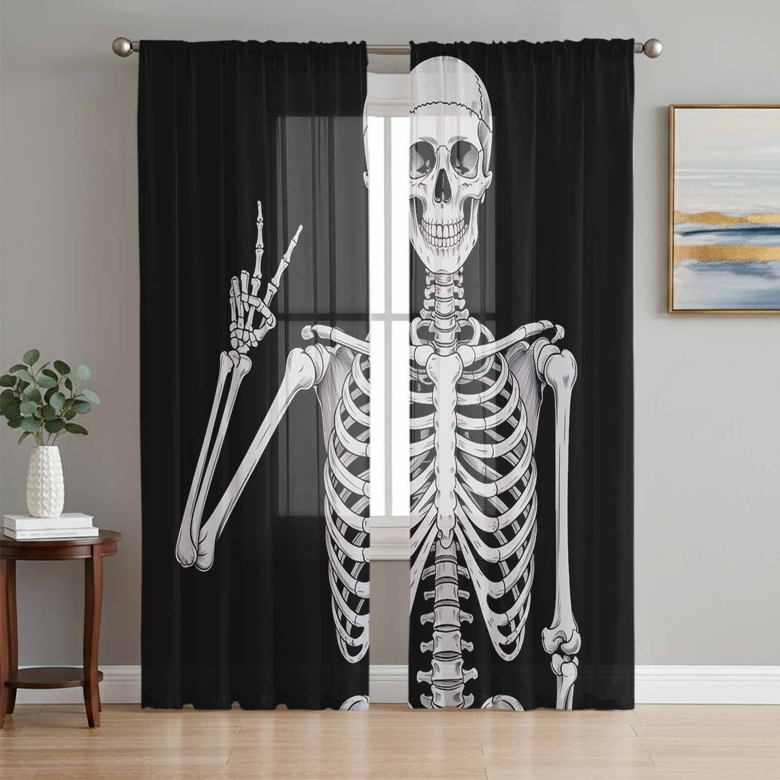 Halloween Funny Skull Sheer Curtains 84 Inch Length 2 Panels Set, Scary ...